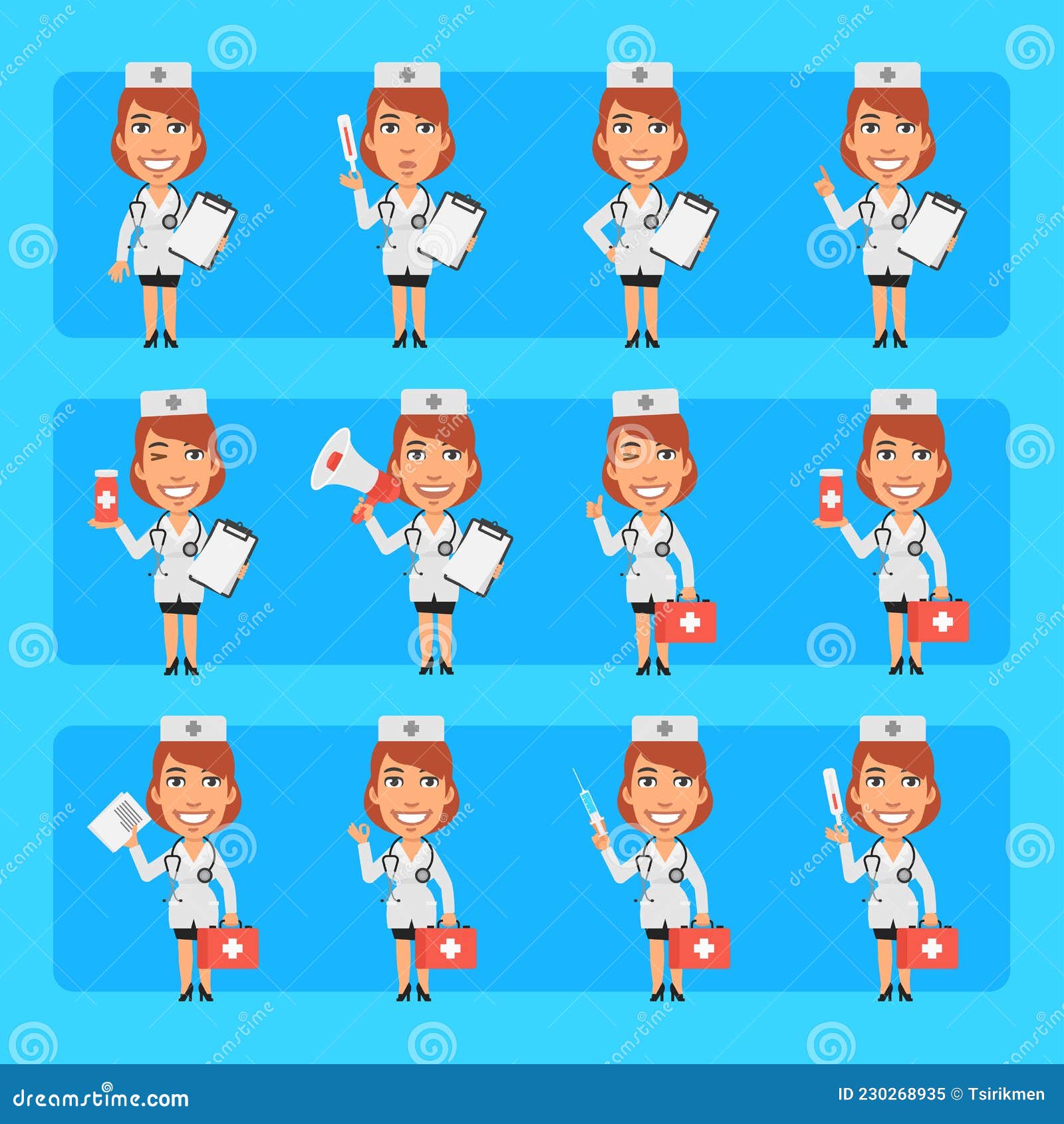 Young Nurse in Different Poses and Emotions Pack 1. Big Character Set ...