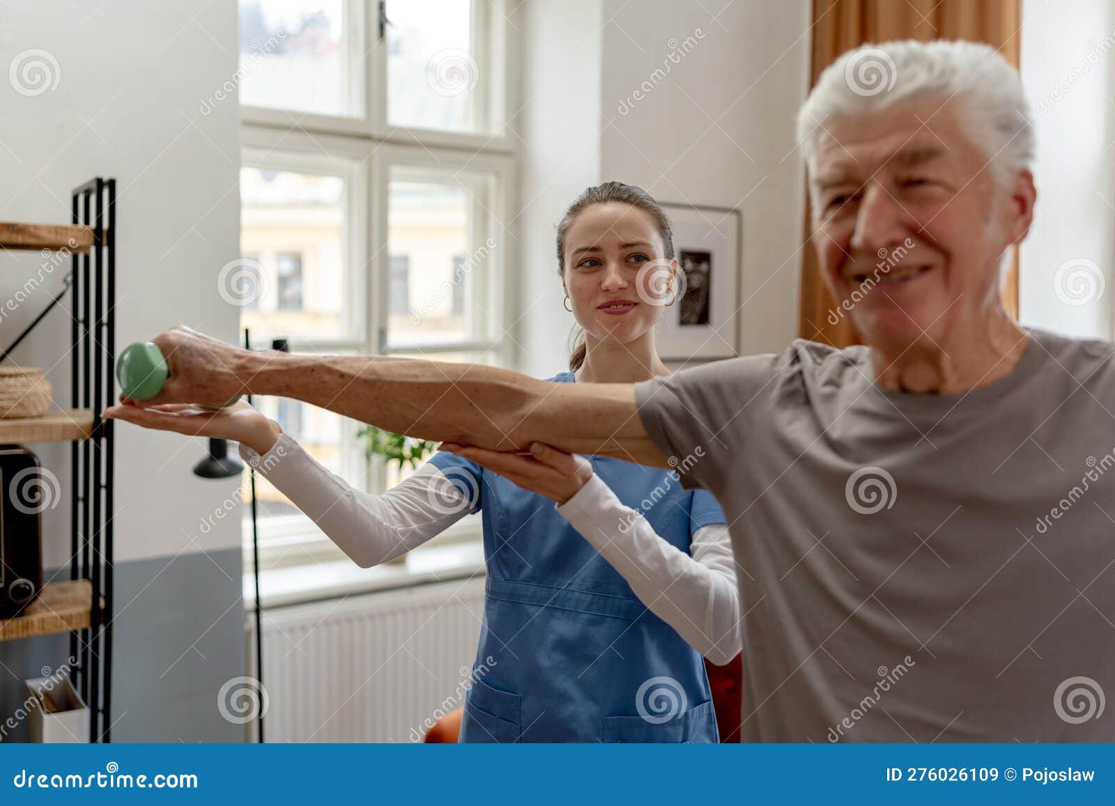 Young Nurse Doing Exercise with Senior Man. Stock Image - Image of ...