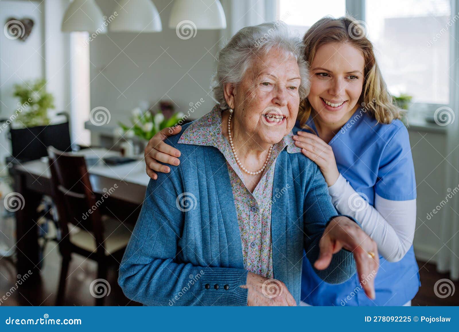 Young Nurse Hugging Her Senior Woman Client. Stock Image - Image of ...