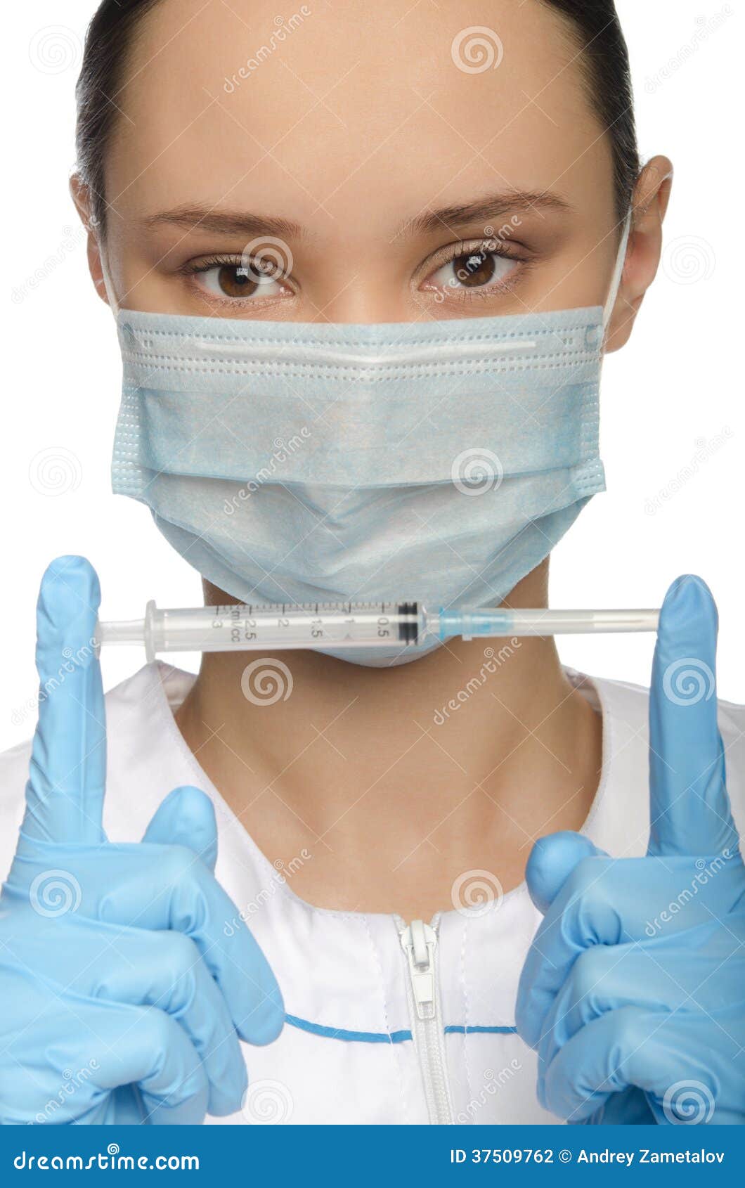 Young Nurse in Mask Holding Syringe Stock Photo - Image of female ...