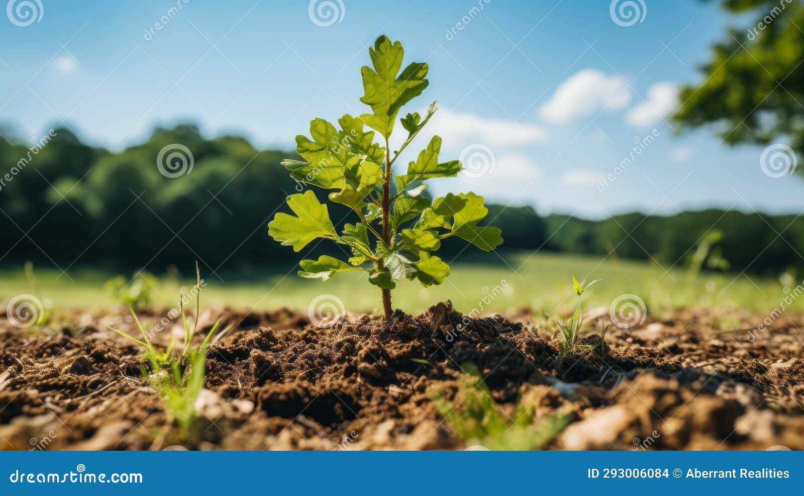 A Young Oak Tree Sprouting from the Ground in the Middle of a Field ...