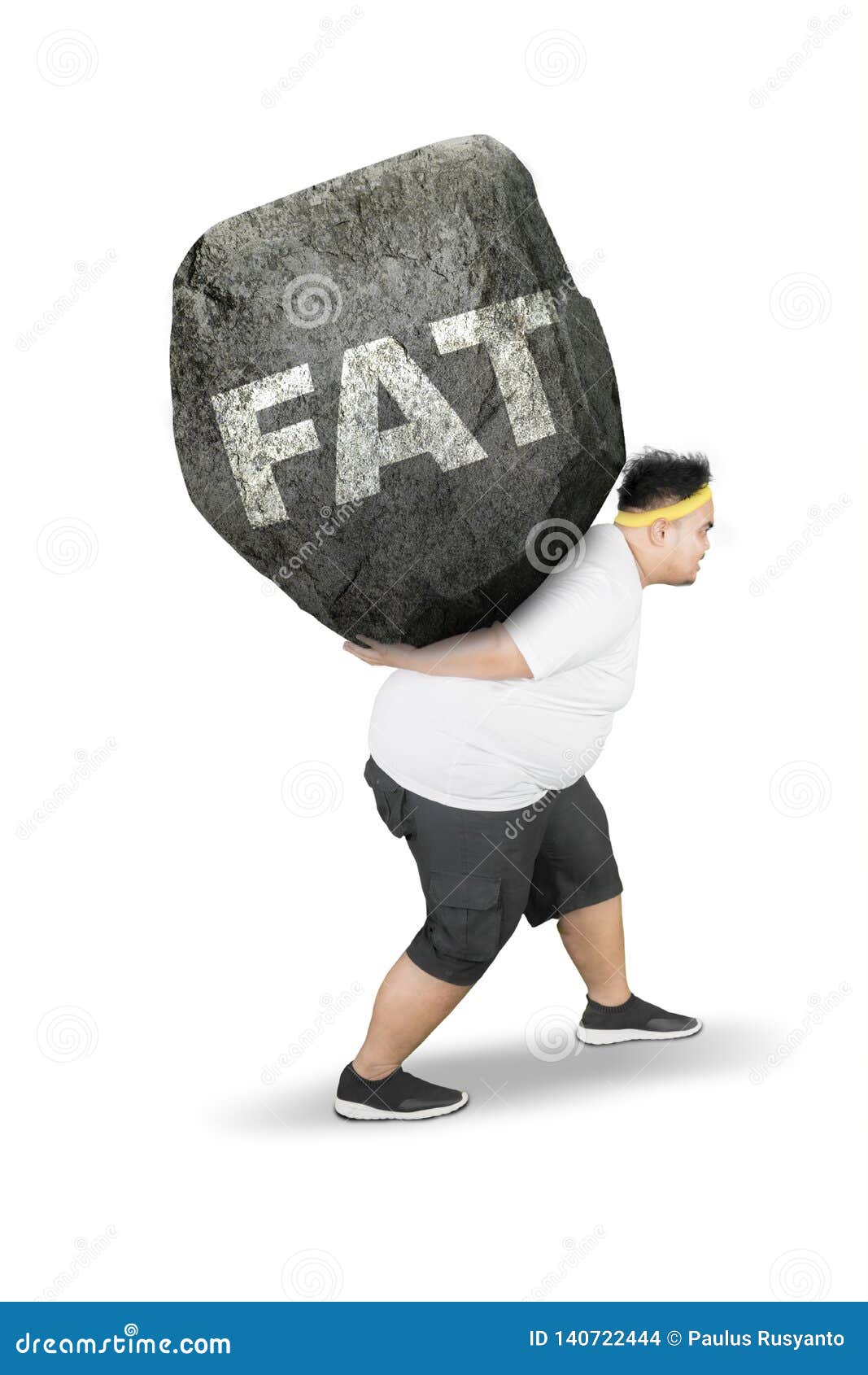 Young Obese Man Carrying Fat Word on Studio Stock Photo - Image of ...