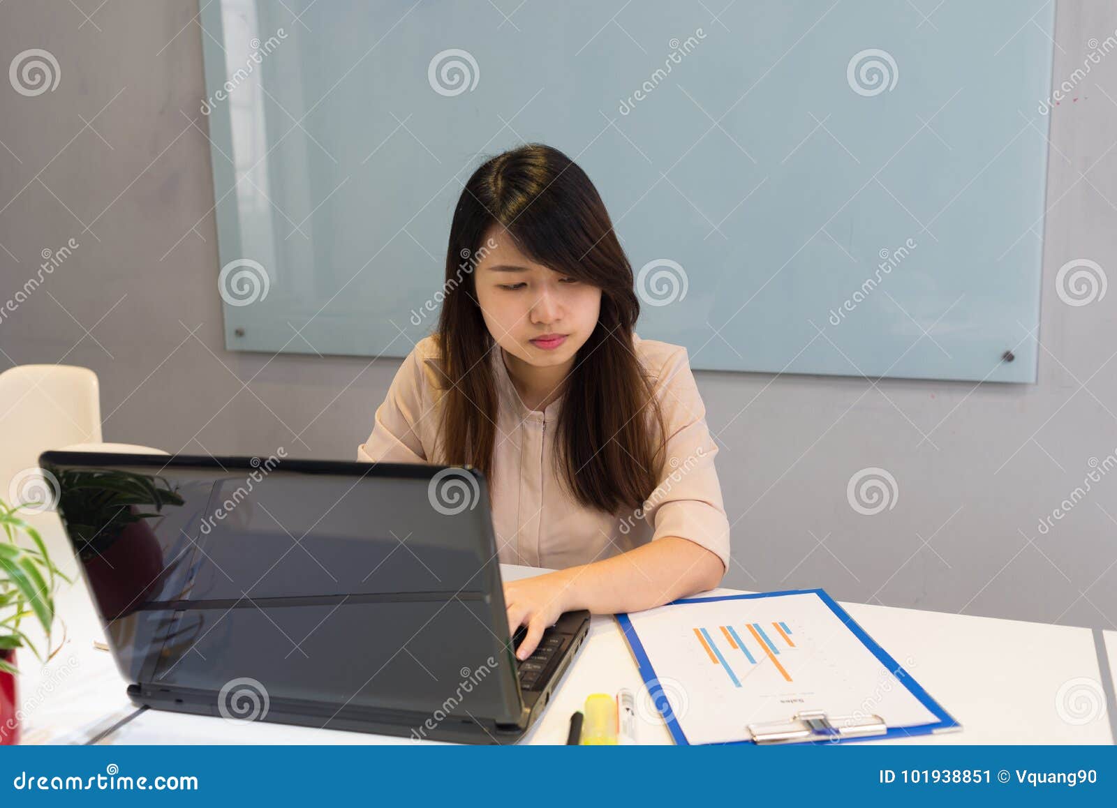 Young Office Lady Inputting Data in Chart into Laptop Stock Image ...
