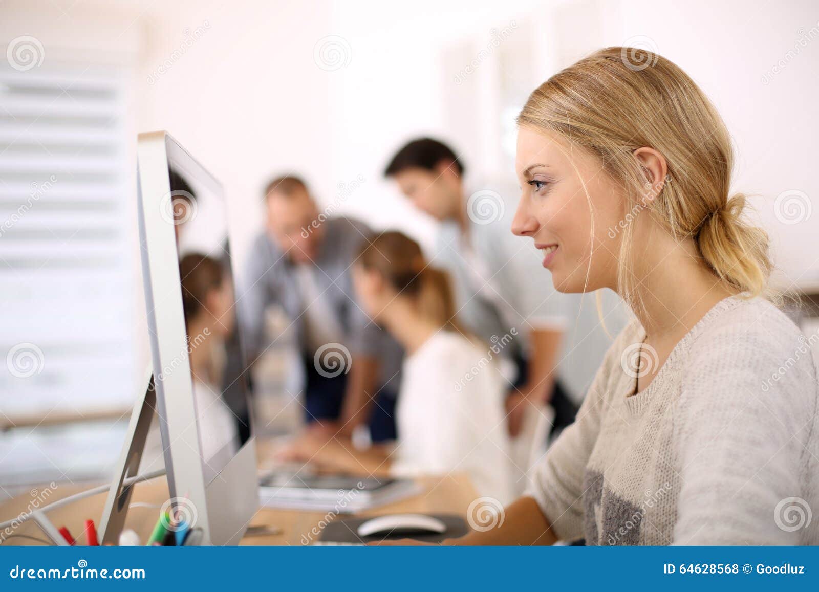 Young Office Worker on Desktop Stock Photo - Image of studying, class ...