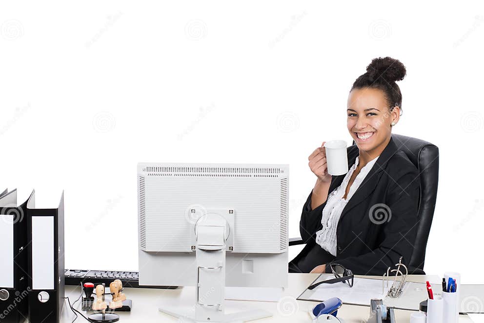 Young Office Worker Drinks a Cup of Coffee Stock Photo - Image of work ...