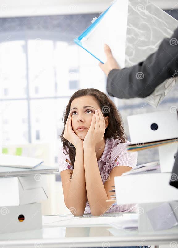 Young Office Worker Having Too Much Work Stock Image - Image of ...