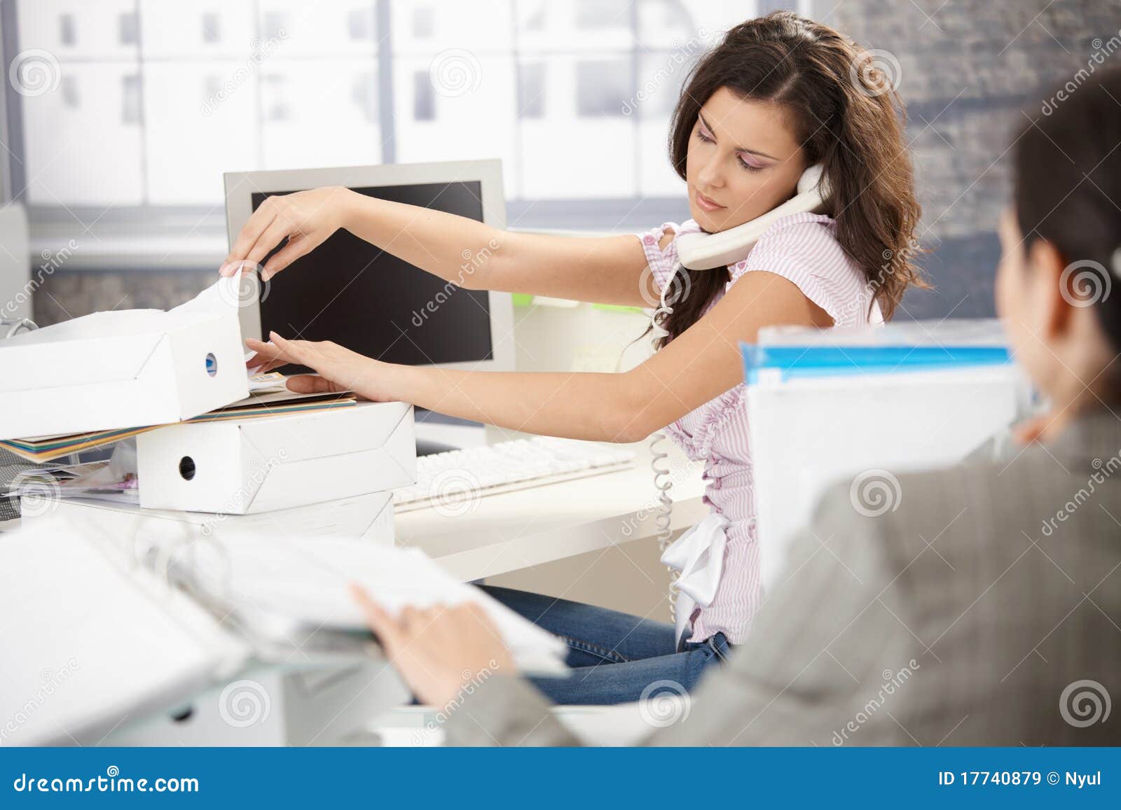 Young Office Worker on Phone Busy Stock Image - Image of american ...