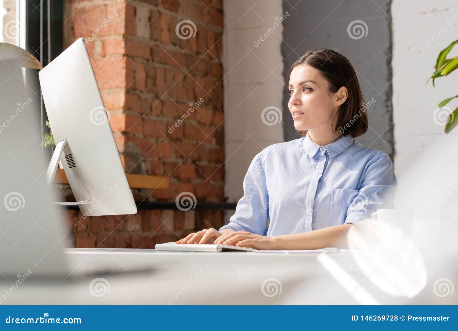 Doing computer work stock photo. Image of office, businesswoman - 146269728