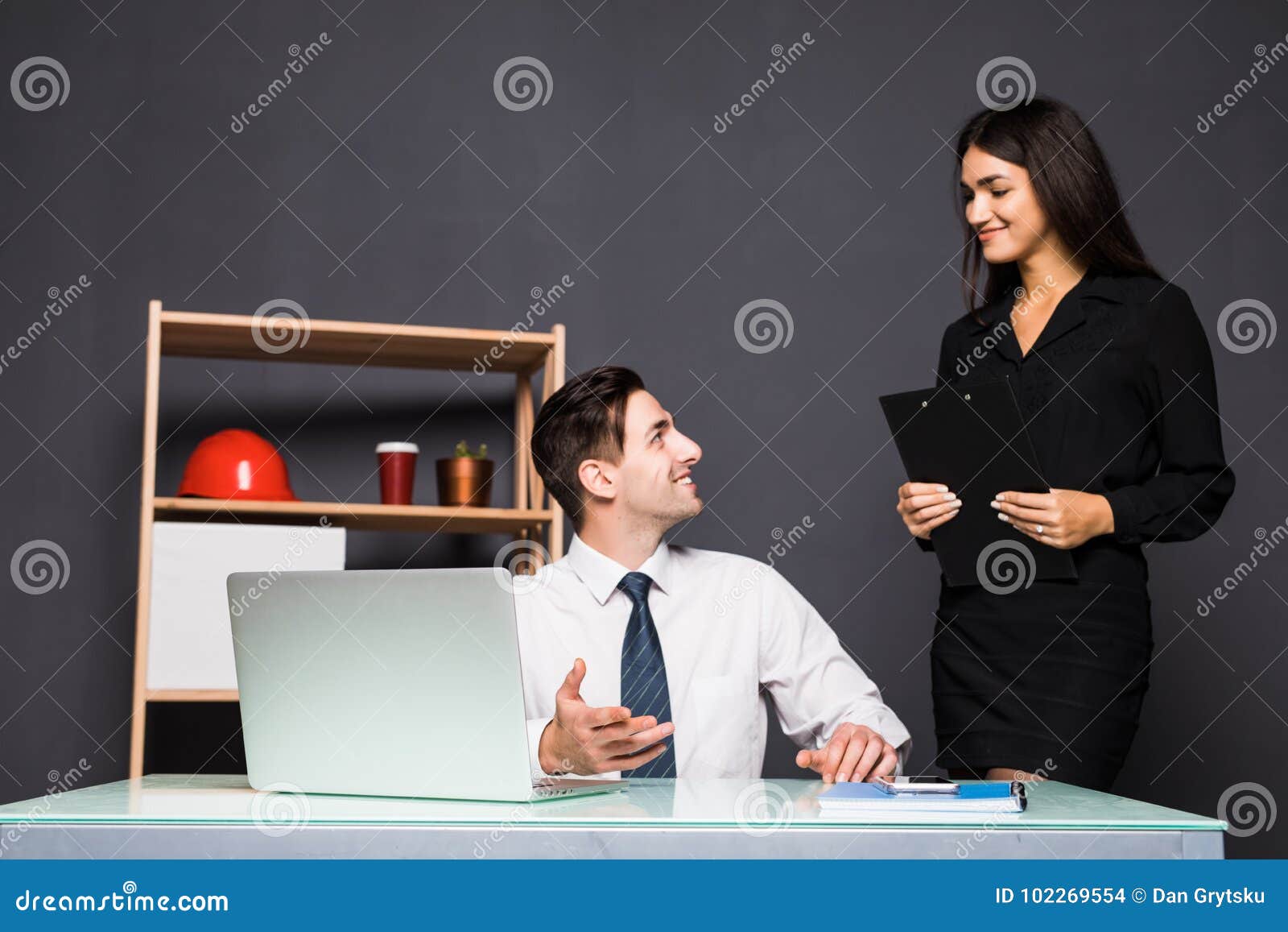 Young Office Workers in Front of Desktop Computer in Office Stock Photo ...