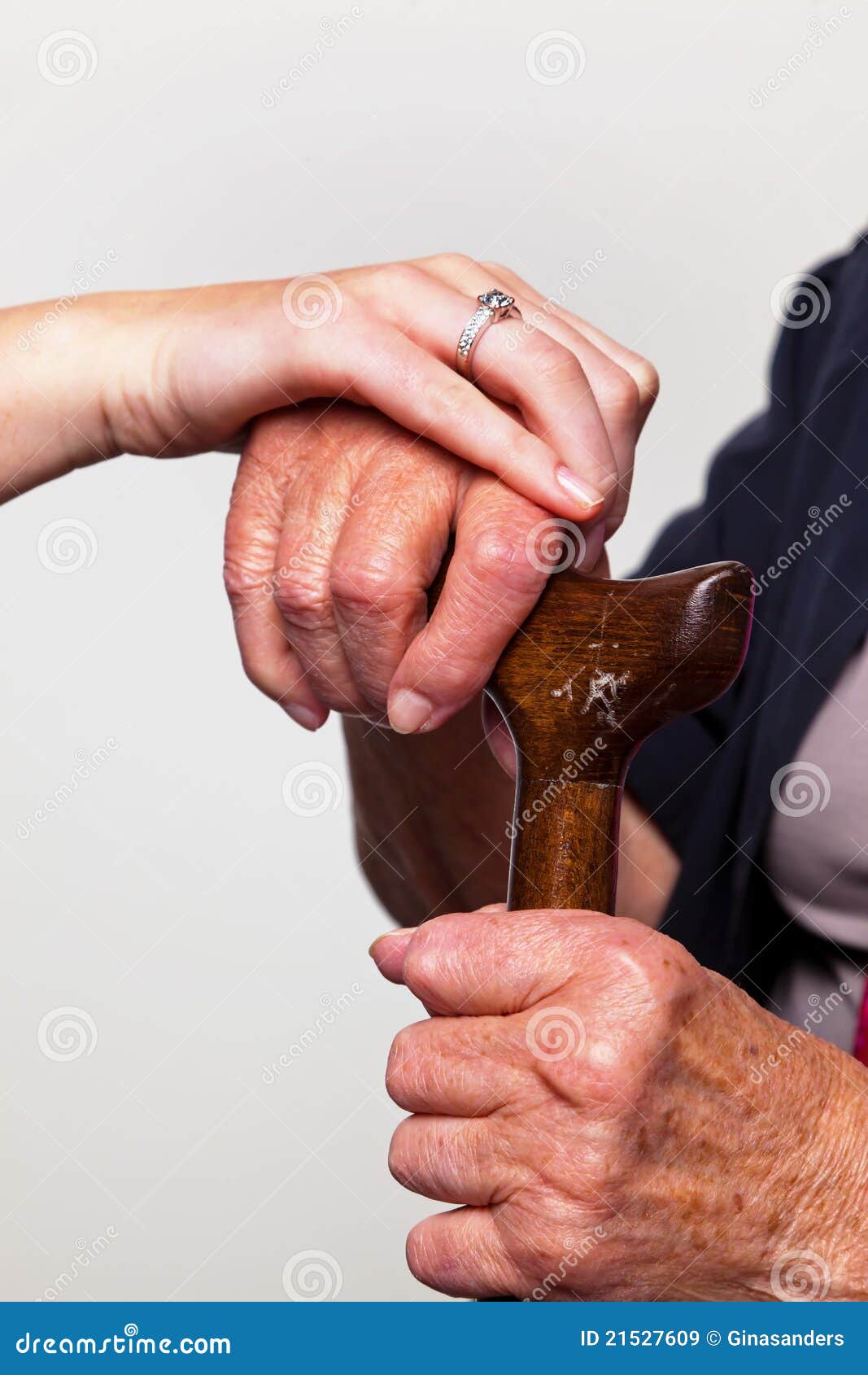 Young and Old Hand with a Walking Cane Stock Image - Image of ...
