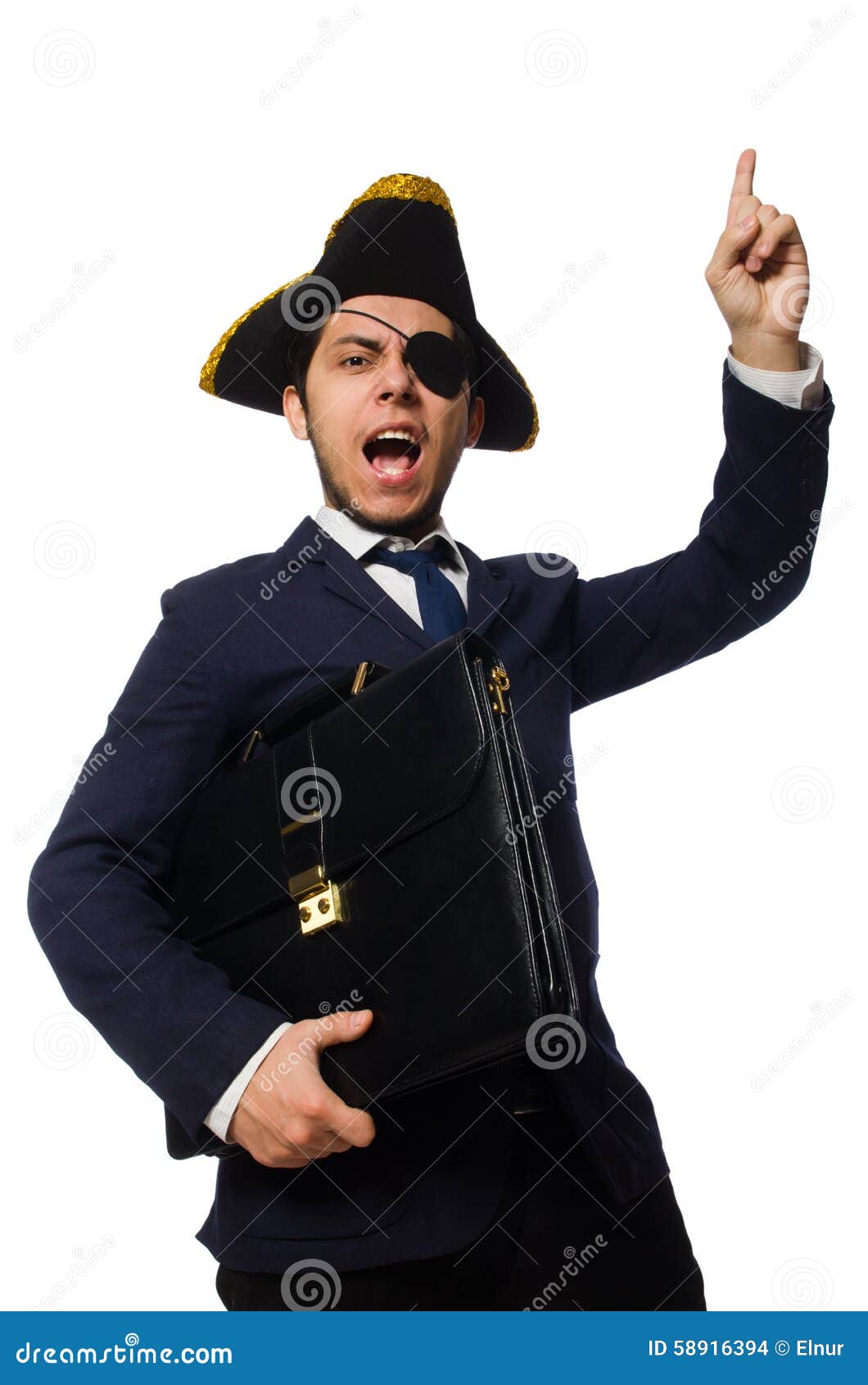 Young One Eyed Captain with Briefcase Isolated on Stock Photo - Image ...