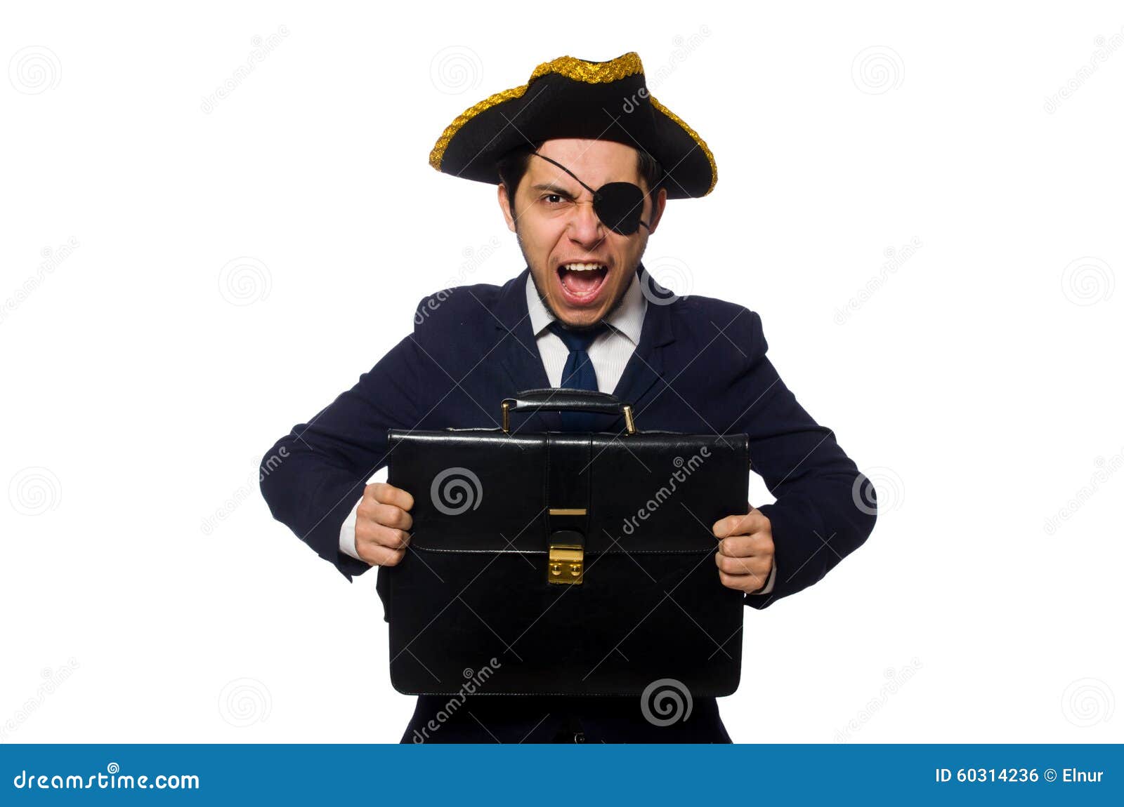 Young One Eyed Captain with Briefcase Isolated on Stock Photo - Image ...