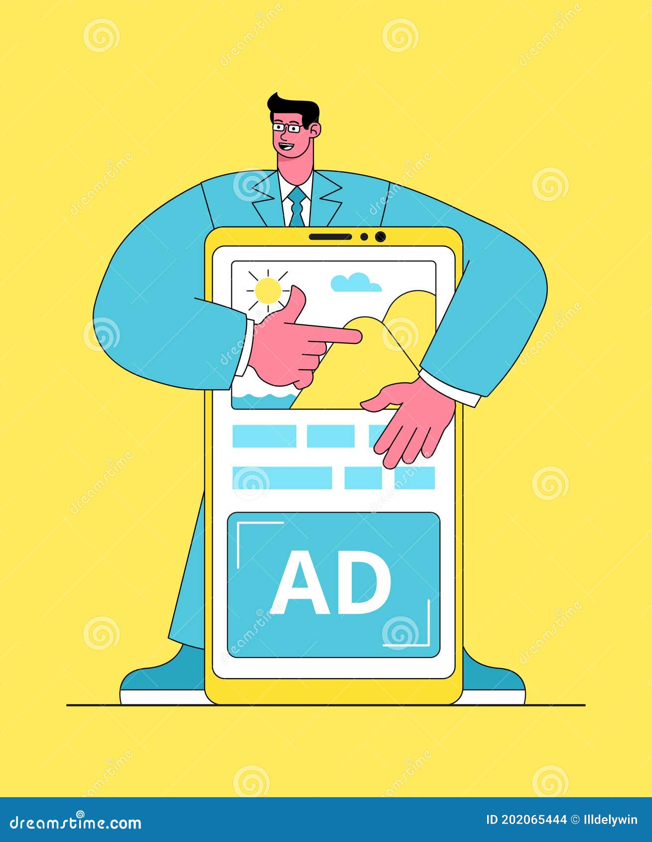 Young Online Businessman Pointing at Smartphone Screen with Content and ...