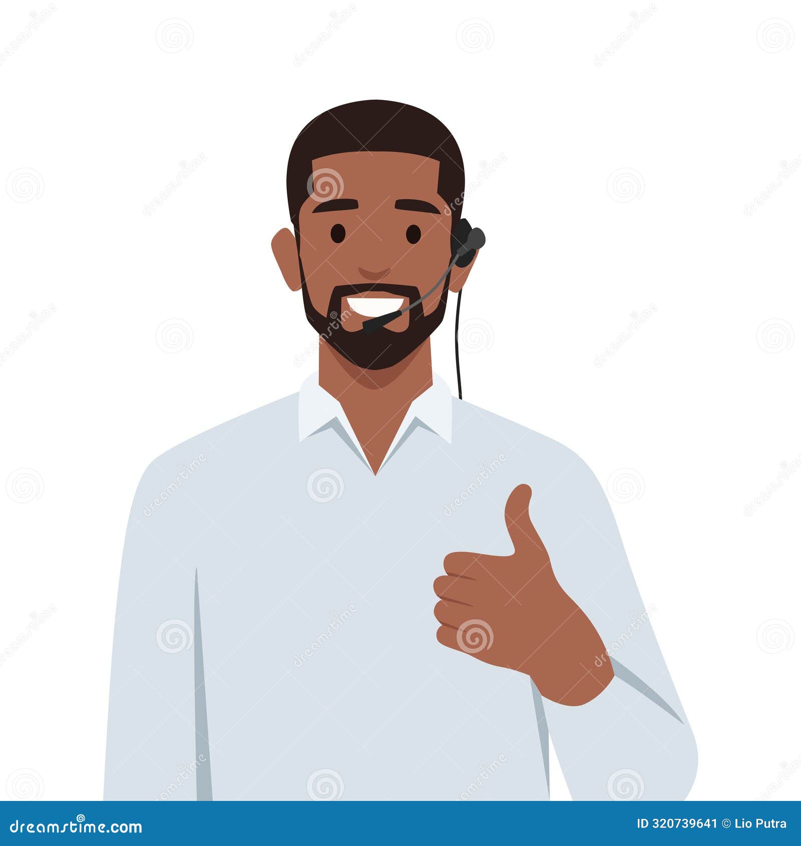 Young Operator Man Wearing the Headset To Thumb Up Stock Illustration ...