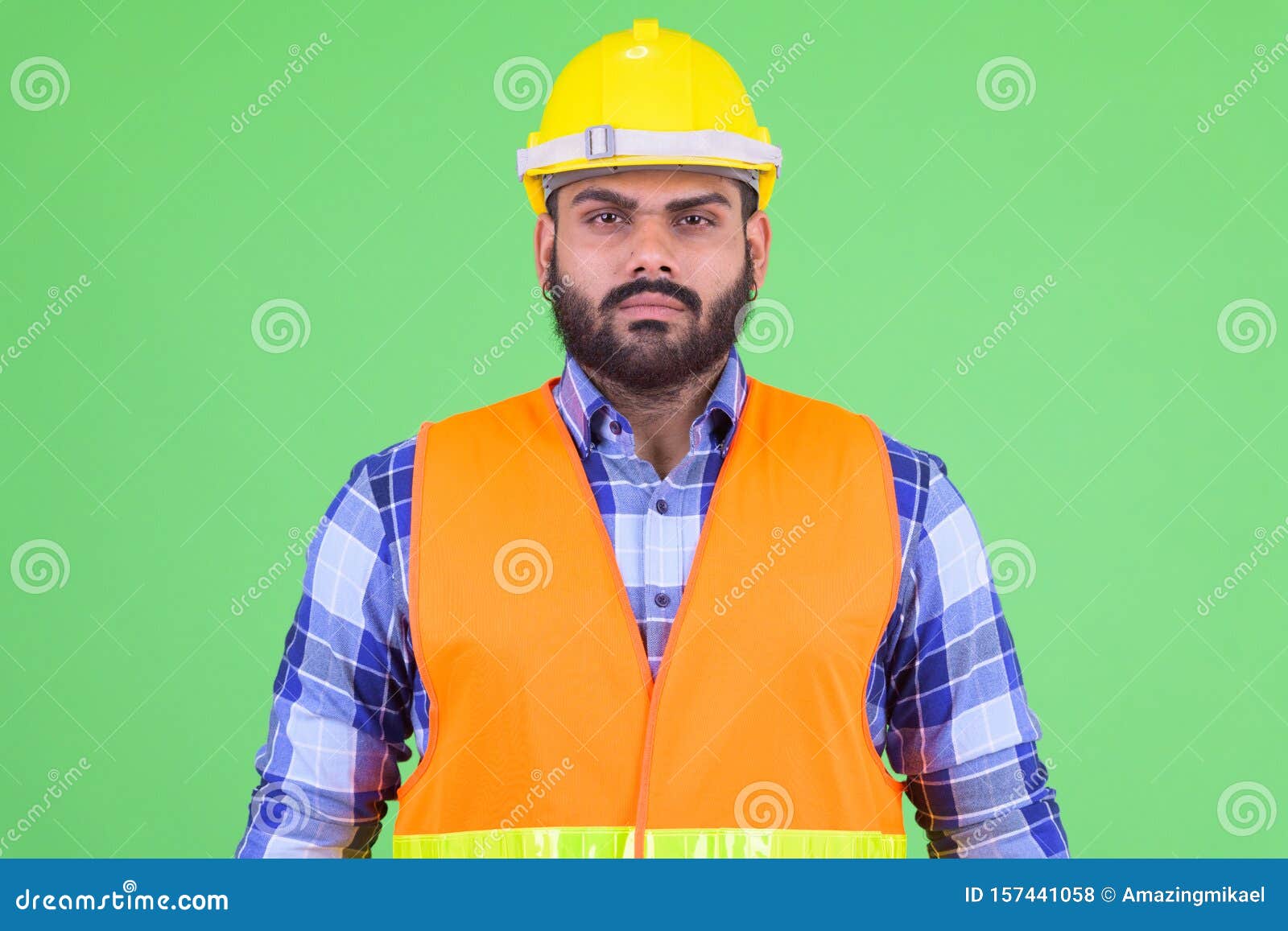 Young Overweight Bearded Indian Man Construction Worker Stock Photo ...
