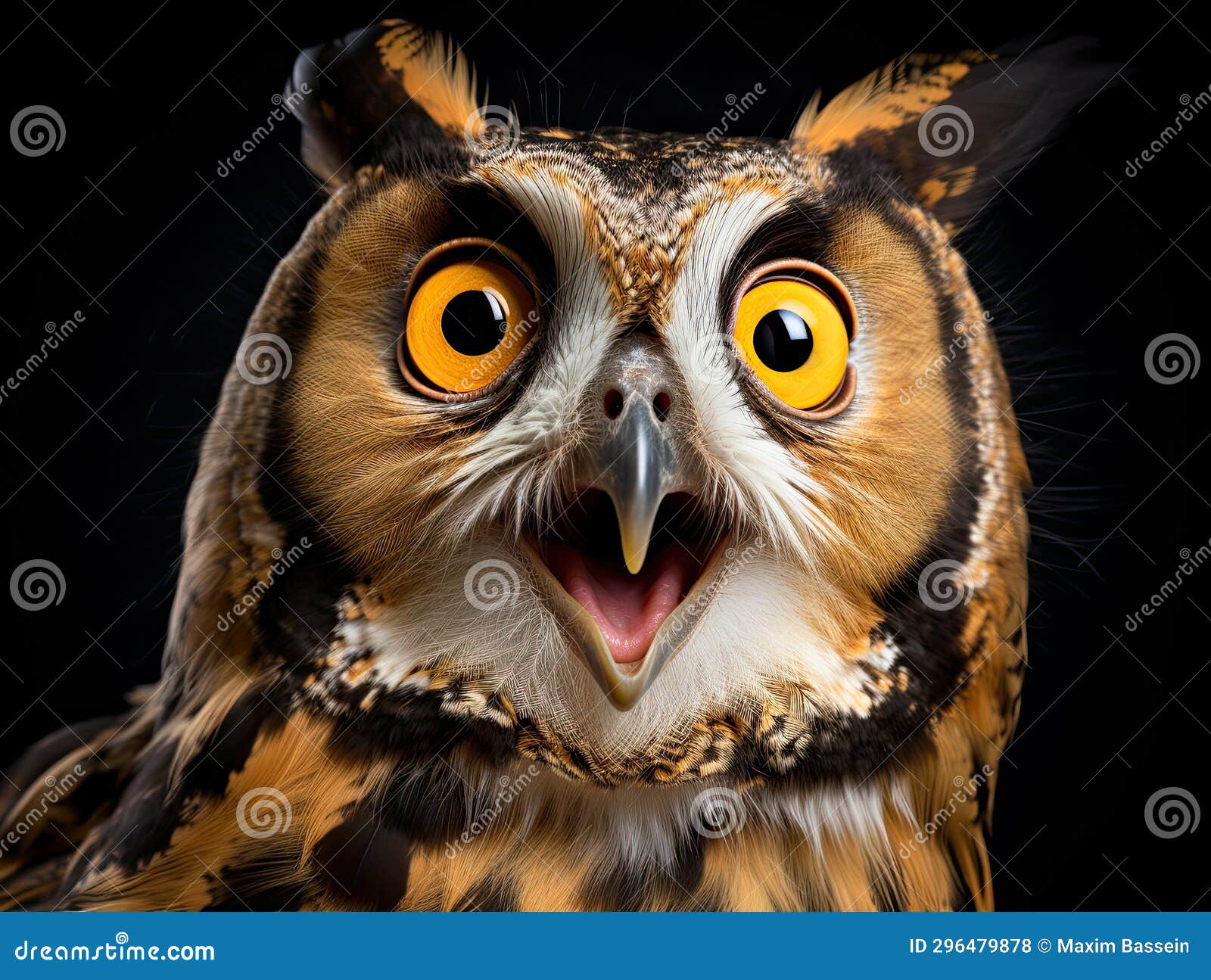 A Young Owl with Big Eyes and an Open Beak Looks Forward. Generated by ...
