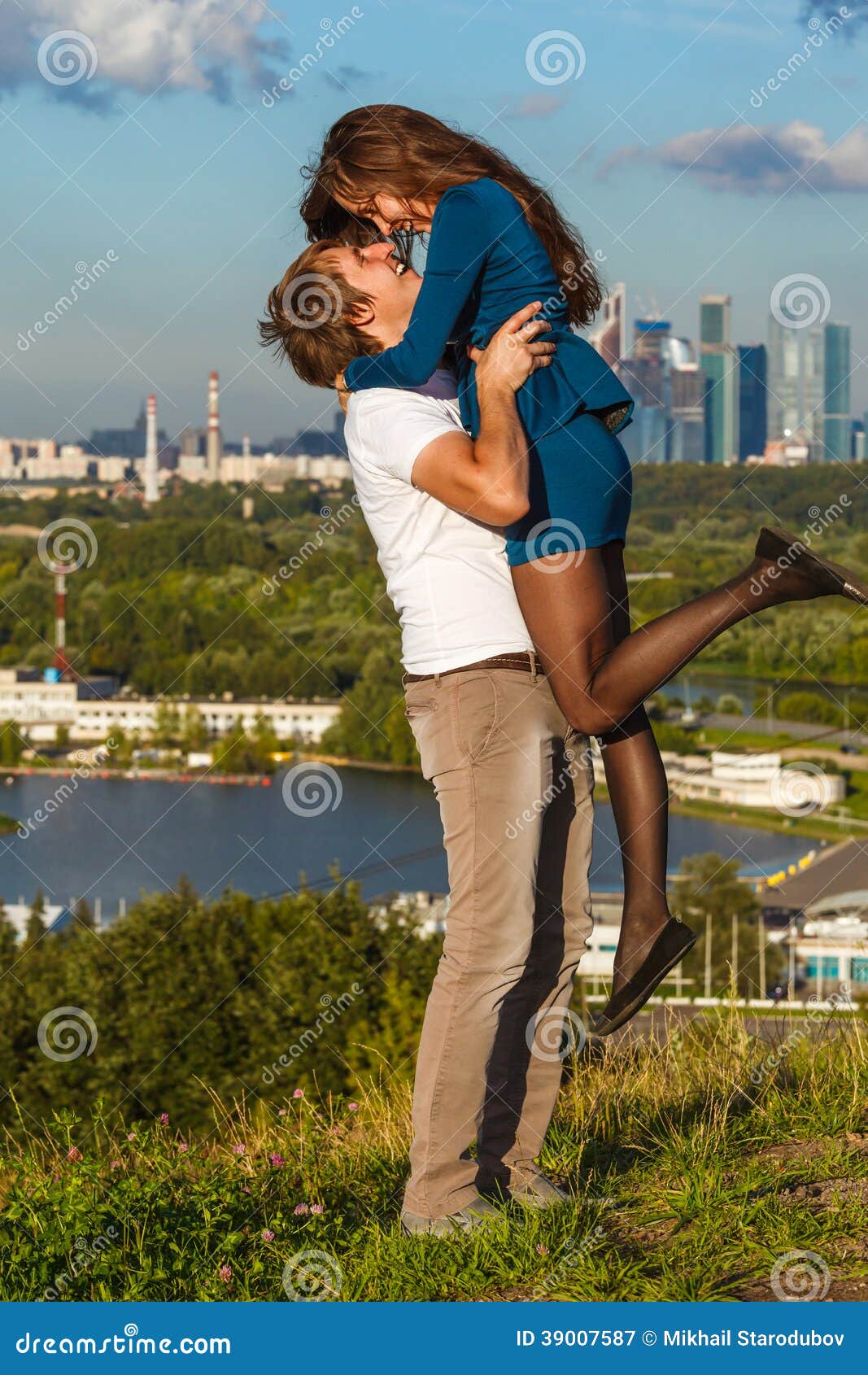 Young Pair on a Background of Blue Sky Stock Image - Image of male ...