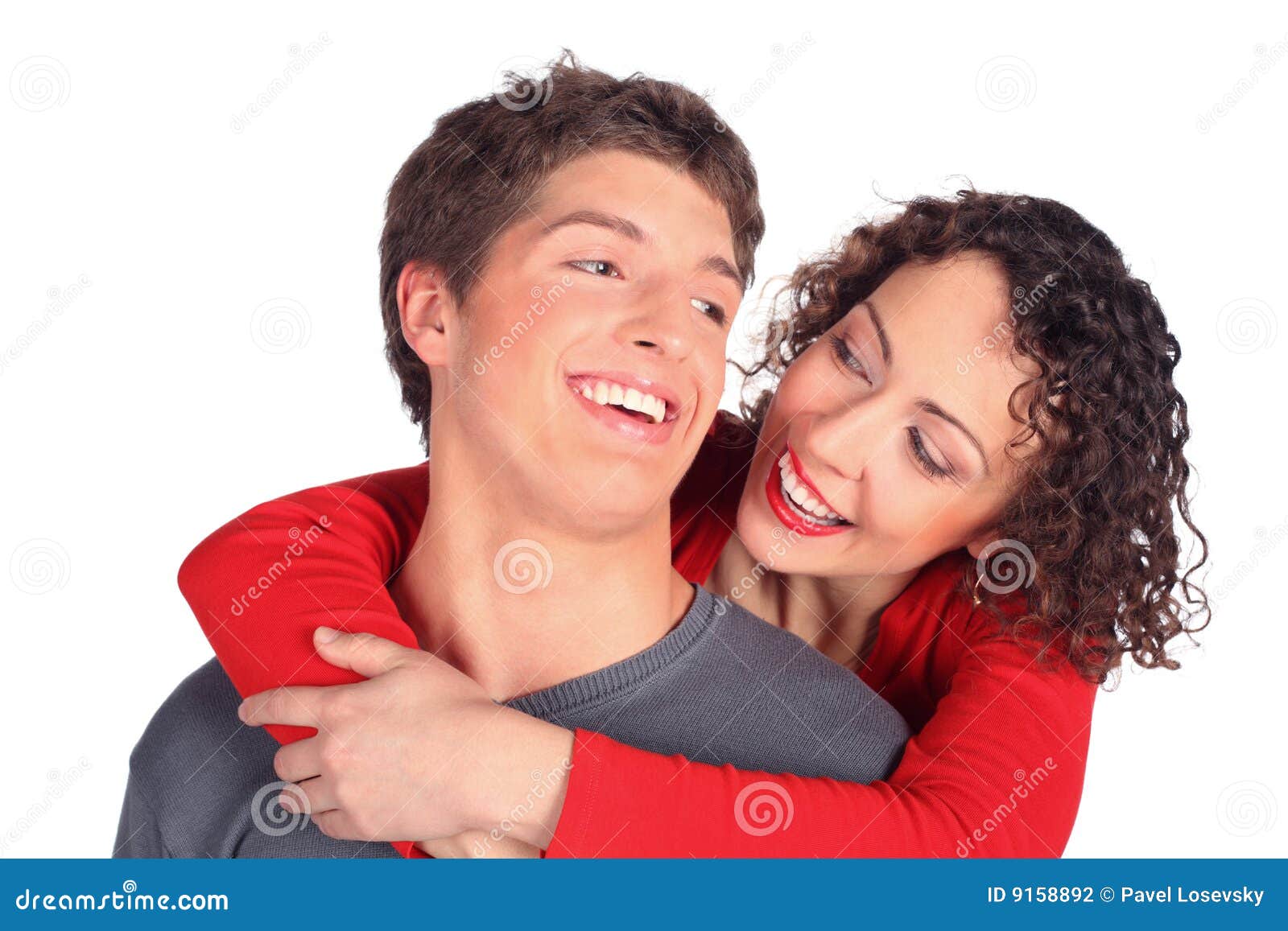 Young Pair Embraces and Smiles Stock Photo - Image of posing, lips: 9158892
