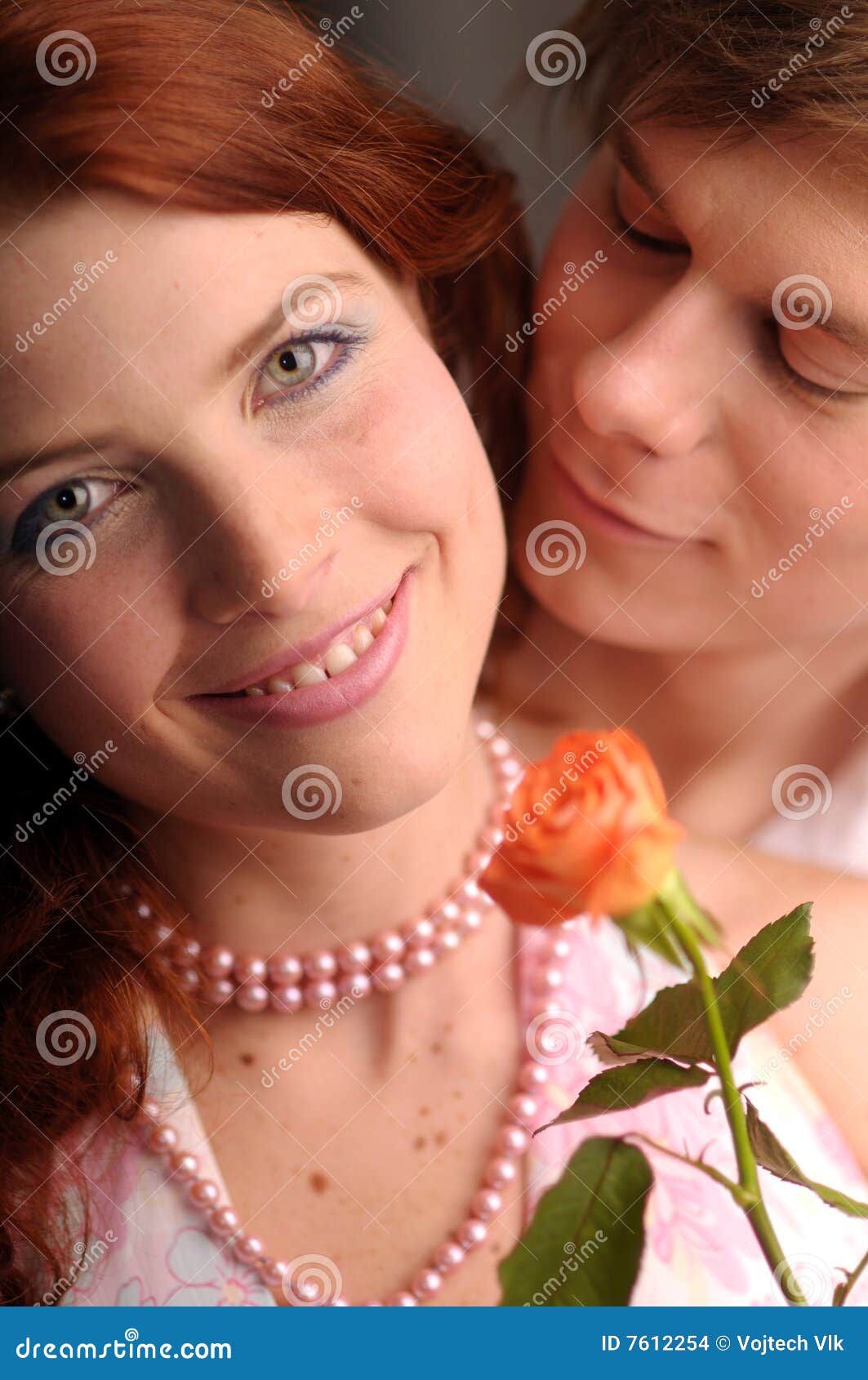The Young Pair in Love with Rose Stock Photo - Image of delight, laugh ...