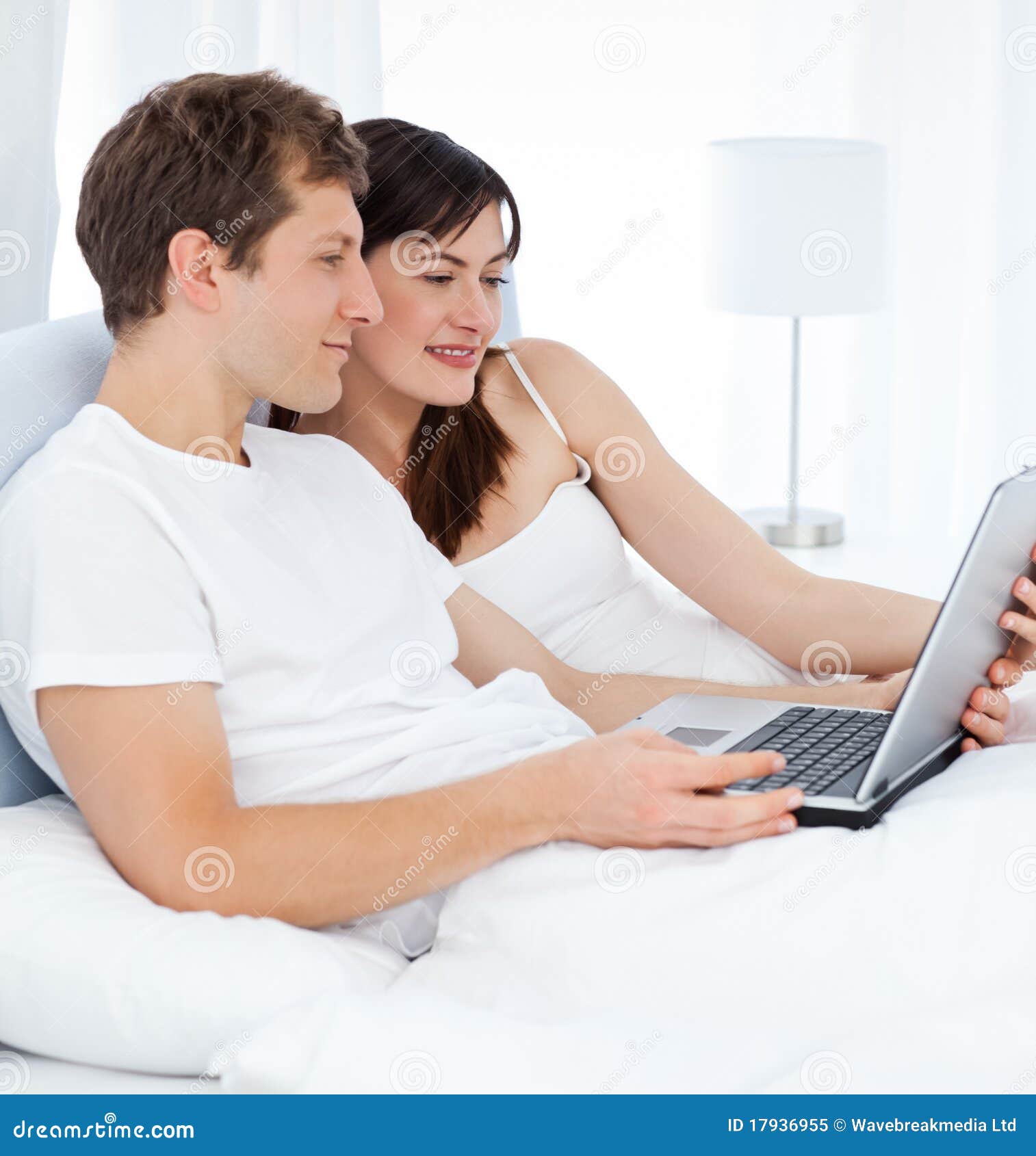 Young Pairs Watching Videos on Their Computer Stock Image - Image of ...