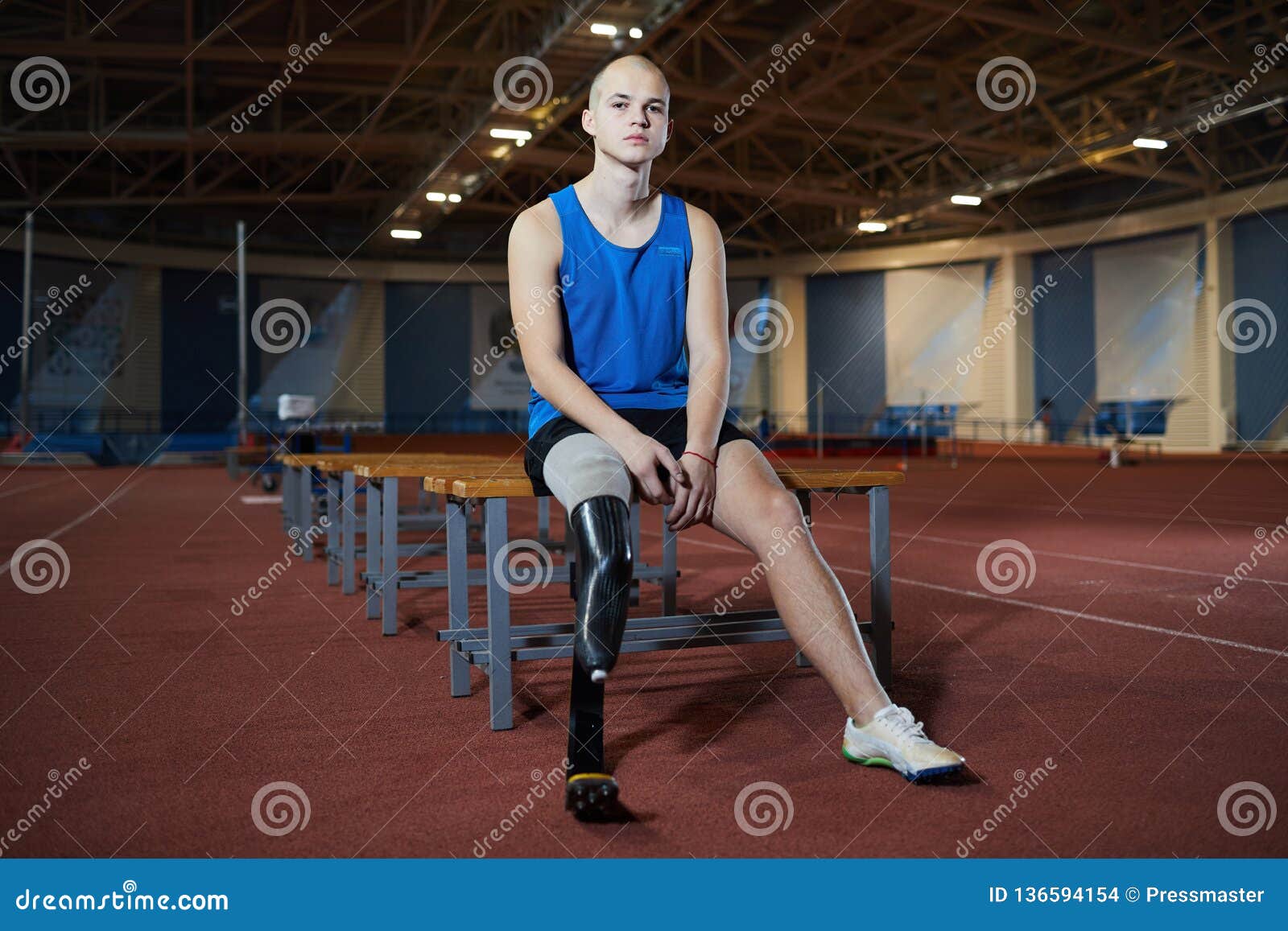 Runner on bench stock photo. Image of rest, invalid - 136594154