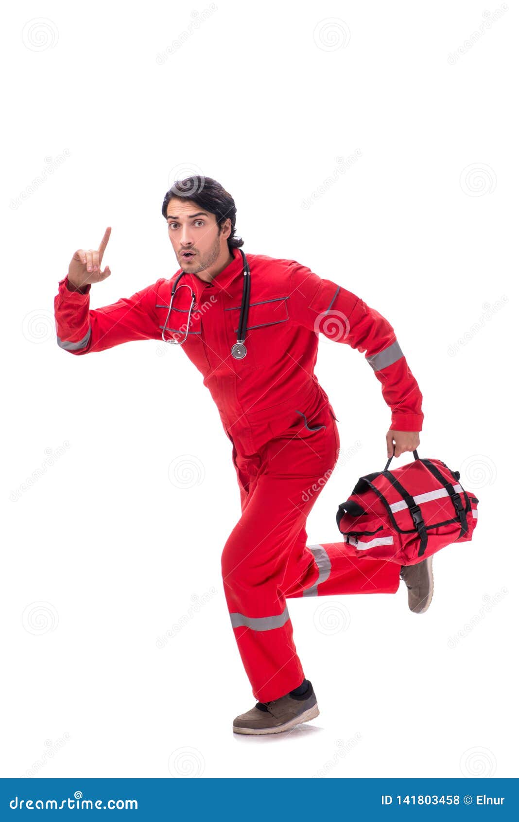 The Young Paramedic in Red Uniform Isolated on White Stock Photo ...