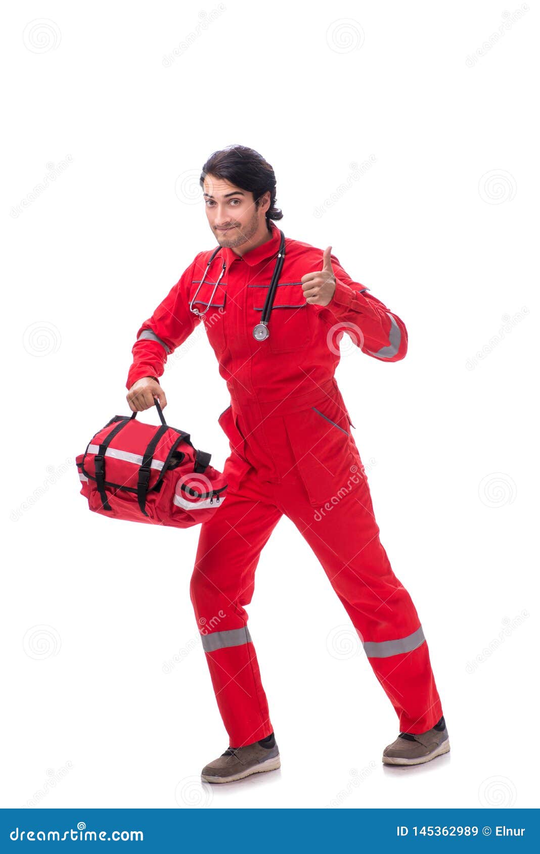 The Young Paramedic in Red Uniform Isolated on White Stock Image ...
