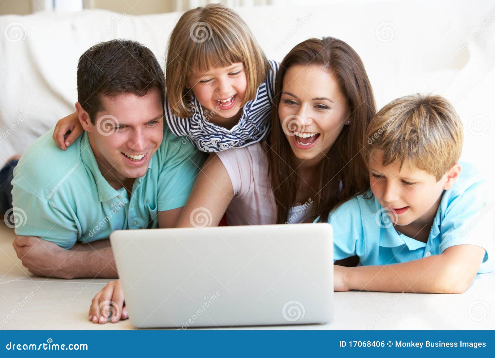 Young Parents, with Children, on Laptop Computer Stock Photo - Image of ...