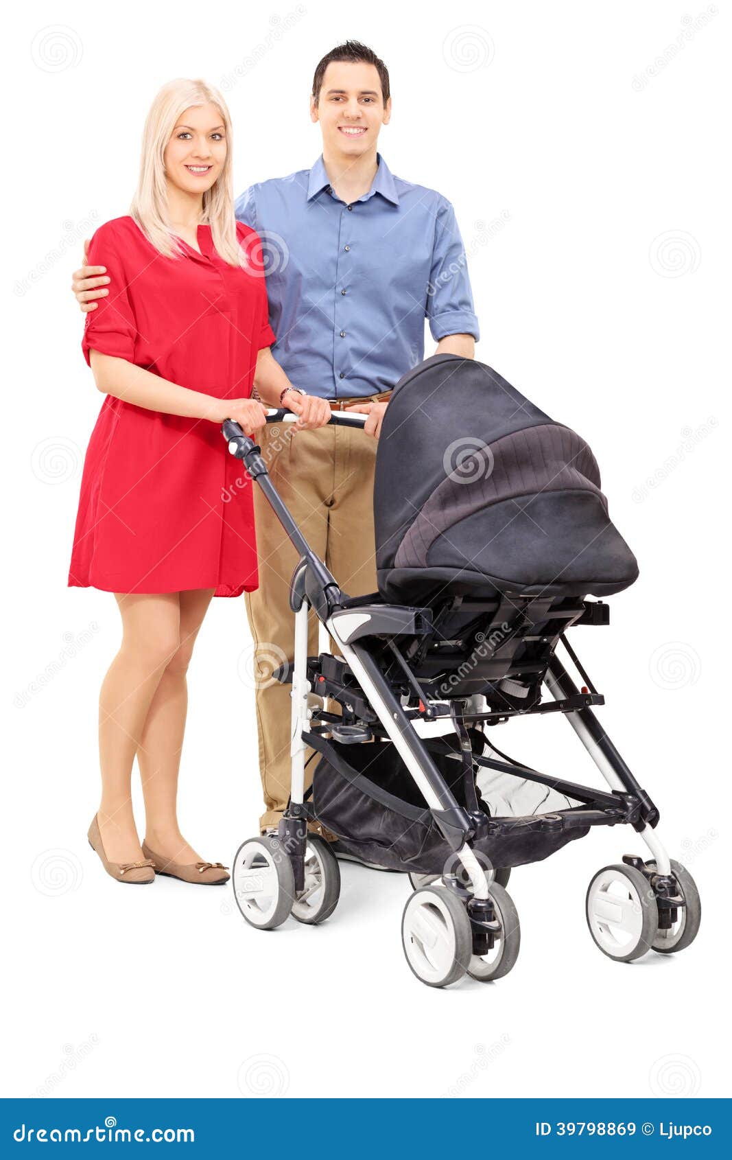 Young Parents Posing with a Baby Stroller Stock Image - Image of adult ...
