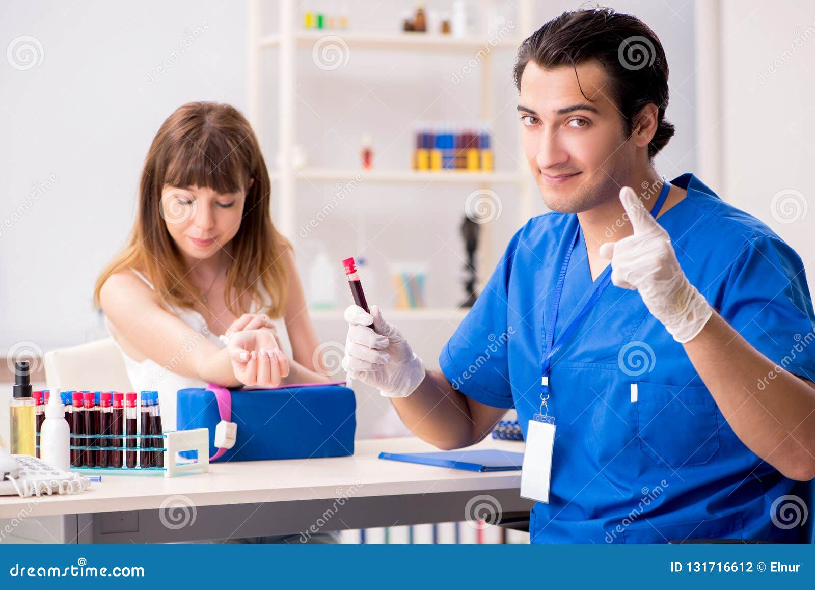 The Young Patient during Blood Test Sampling Procedure Stock Photo ...