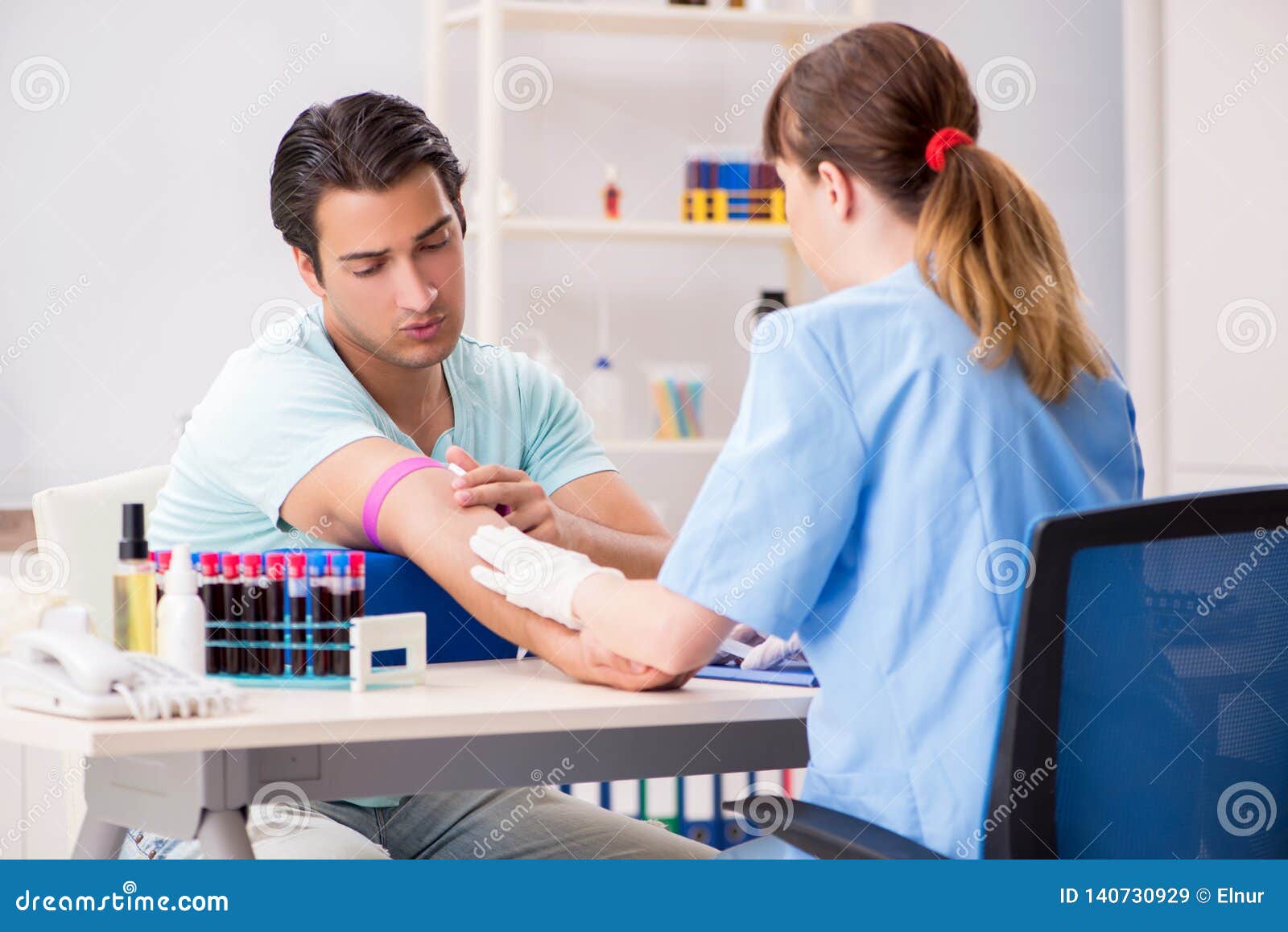 The Young Patient during Blood Test Sampling Procedure Stock Image ...