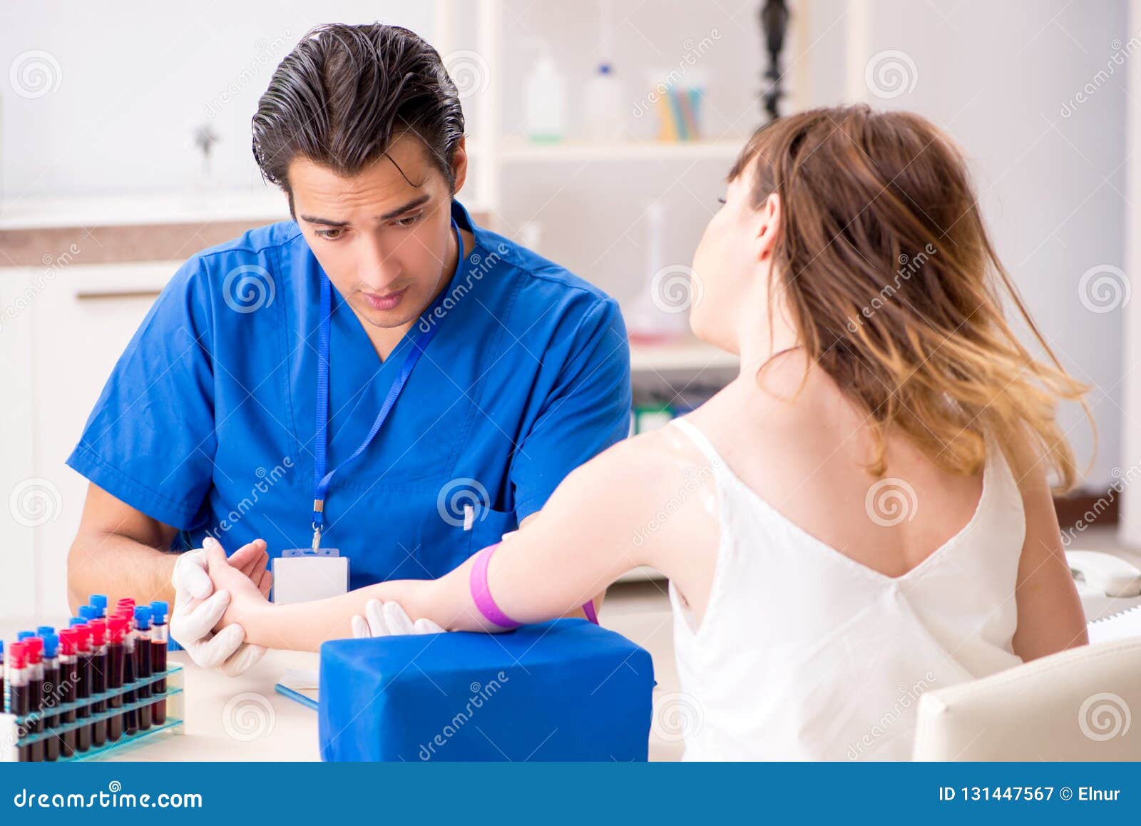 The Young Patient during Blood Test Sampling Procedure Stock Image ...