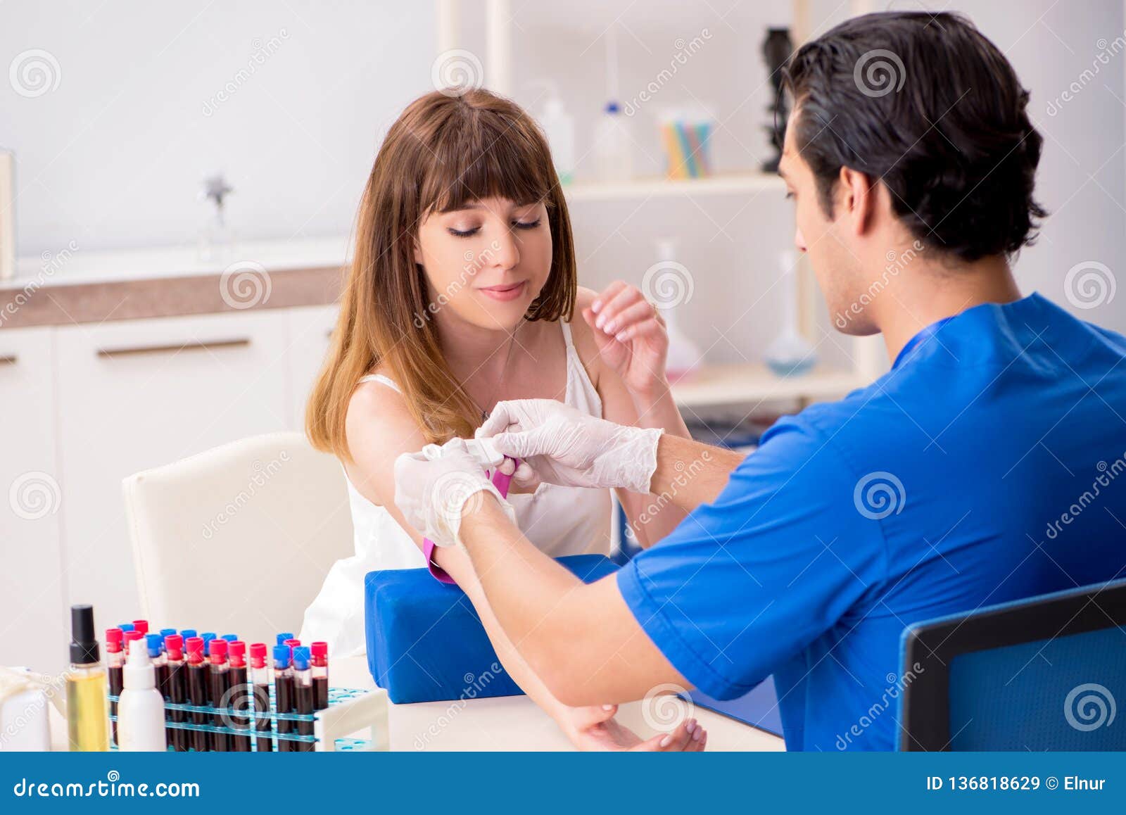 The Young Patient during Blood Test Sampling Procedure Stock Image ...
