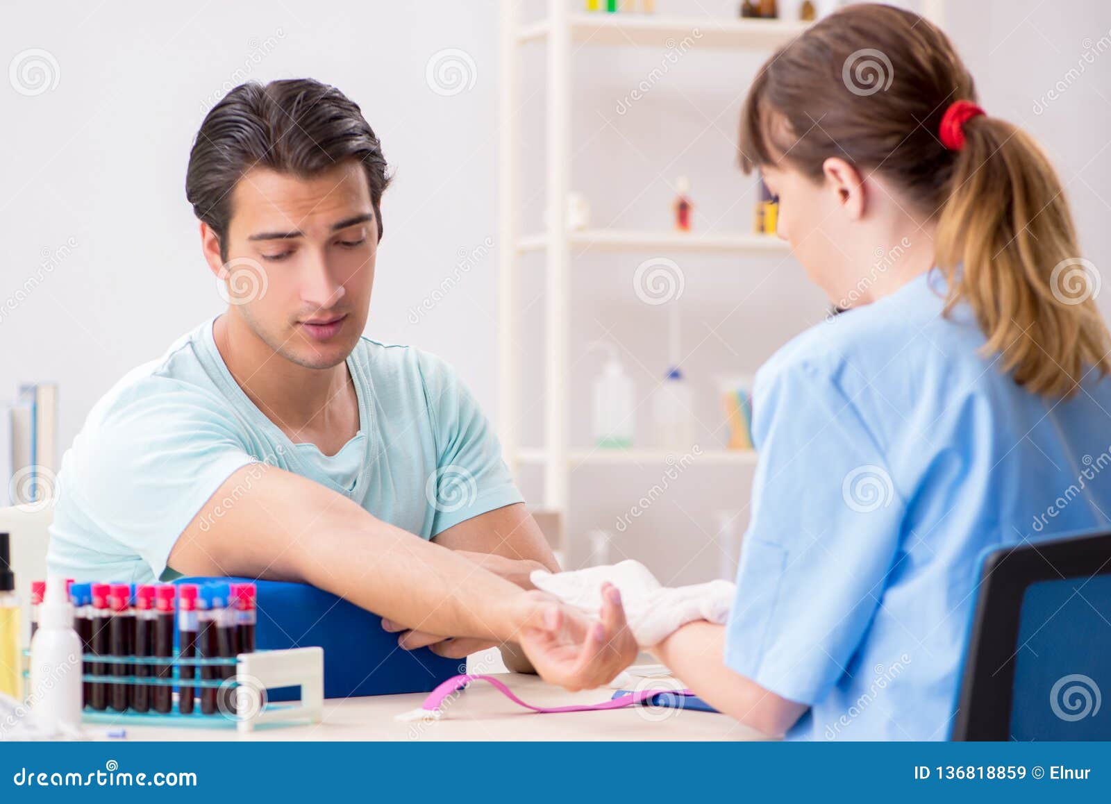 The Young Patient during Blood Test Sampling Procedure Stock Image ...