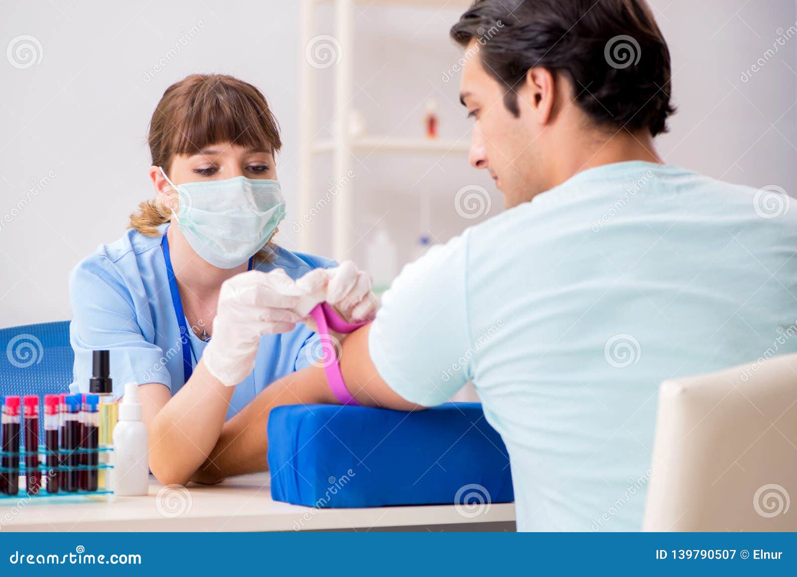 The Young Patient during Blood Test Sampling Procedure Stock Image ...