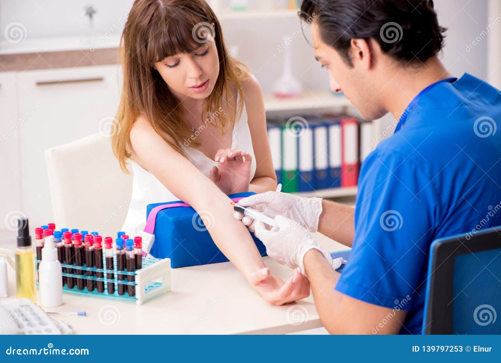 The Young Patient during Blood Test Sampling Procedure Stock Image ...