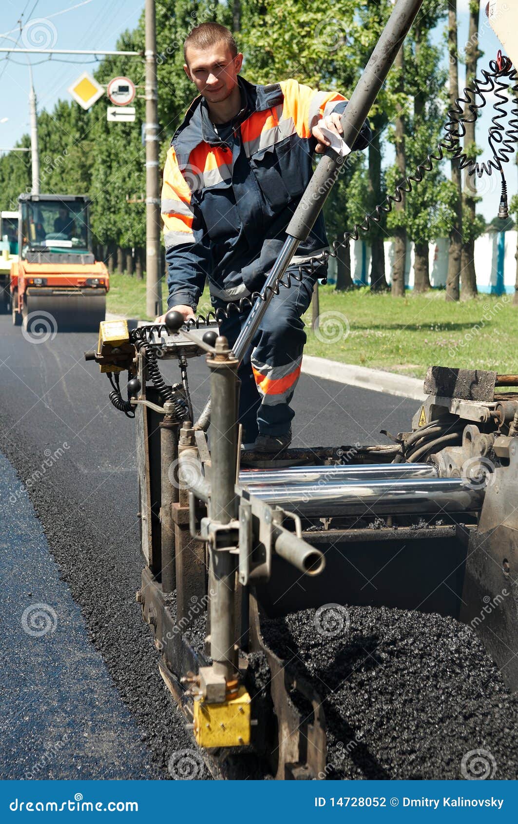Young Paver Worker at Asphalting Stock Photo - Image of road ...