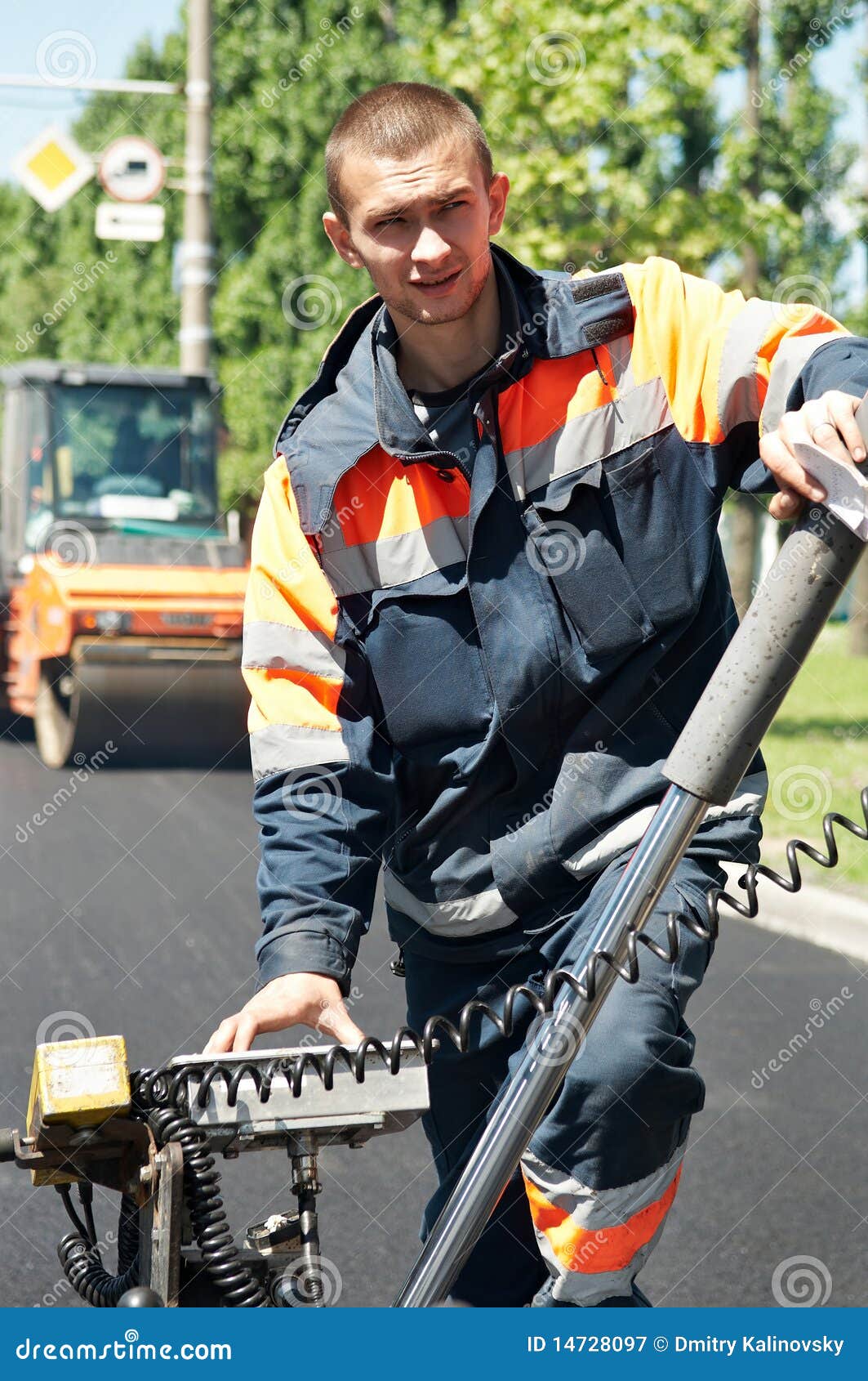 Young Paver Worker at Asphalting Stock Image - Image of paver ...