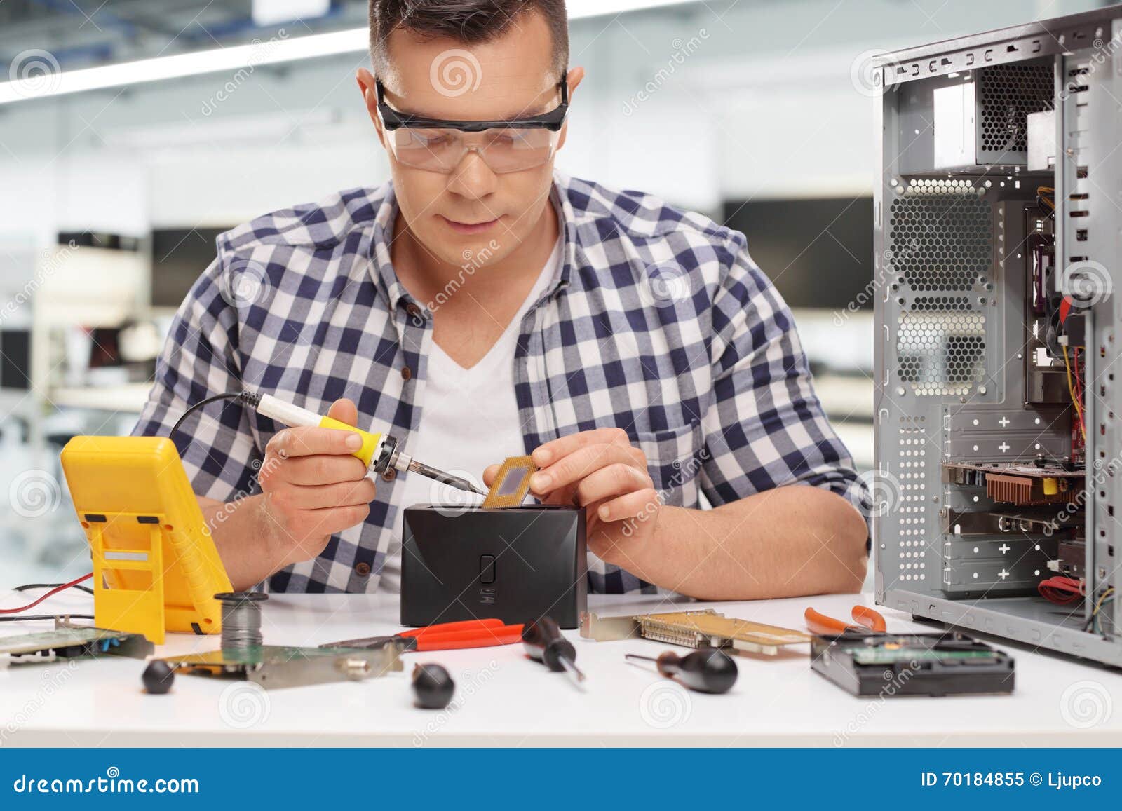 Young PC Technician Soldering a Chip Stock Image - Image of measuring ...