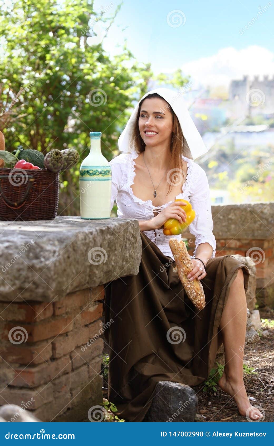 Young Peasant Woman Bringing Basket With Grapes Royalty-Free Stock ... Young Peasant Woman Bringing Basket With Grapes Royalty-Free Stock ...