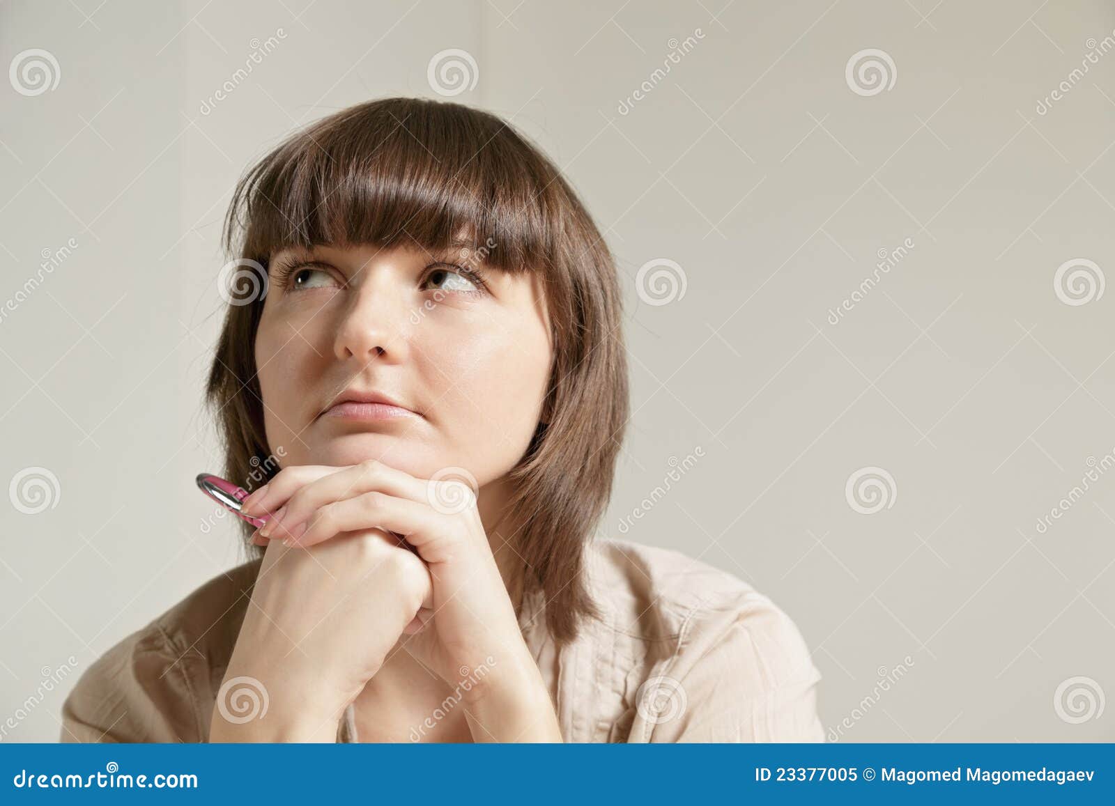 Young Pensive Woman Closeup Stock Image - Image of working, occupation ...