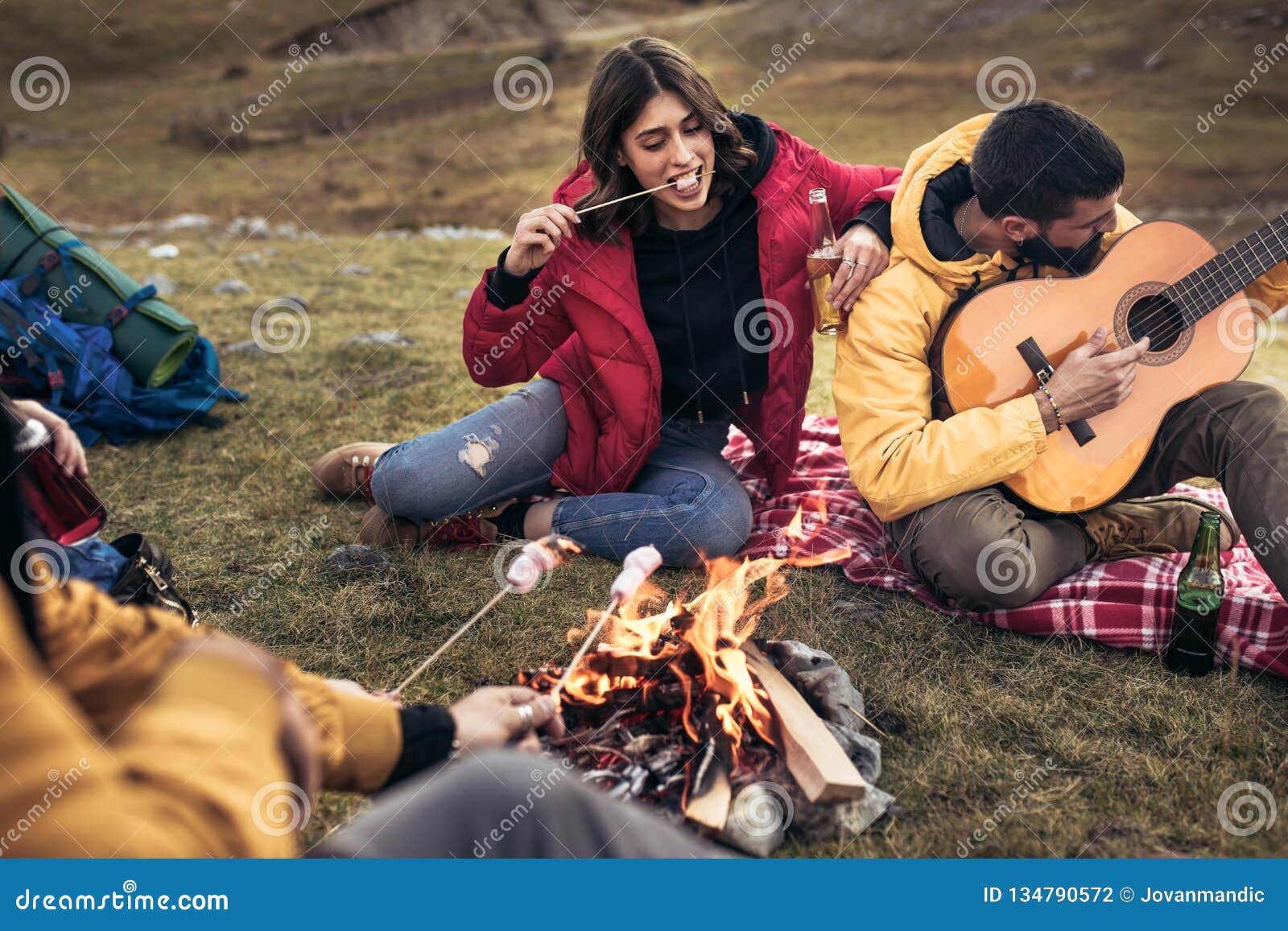 Young People Around Camp Fire Stock Photo - Image of autumn, light ...