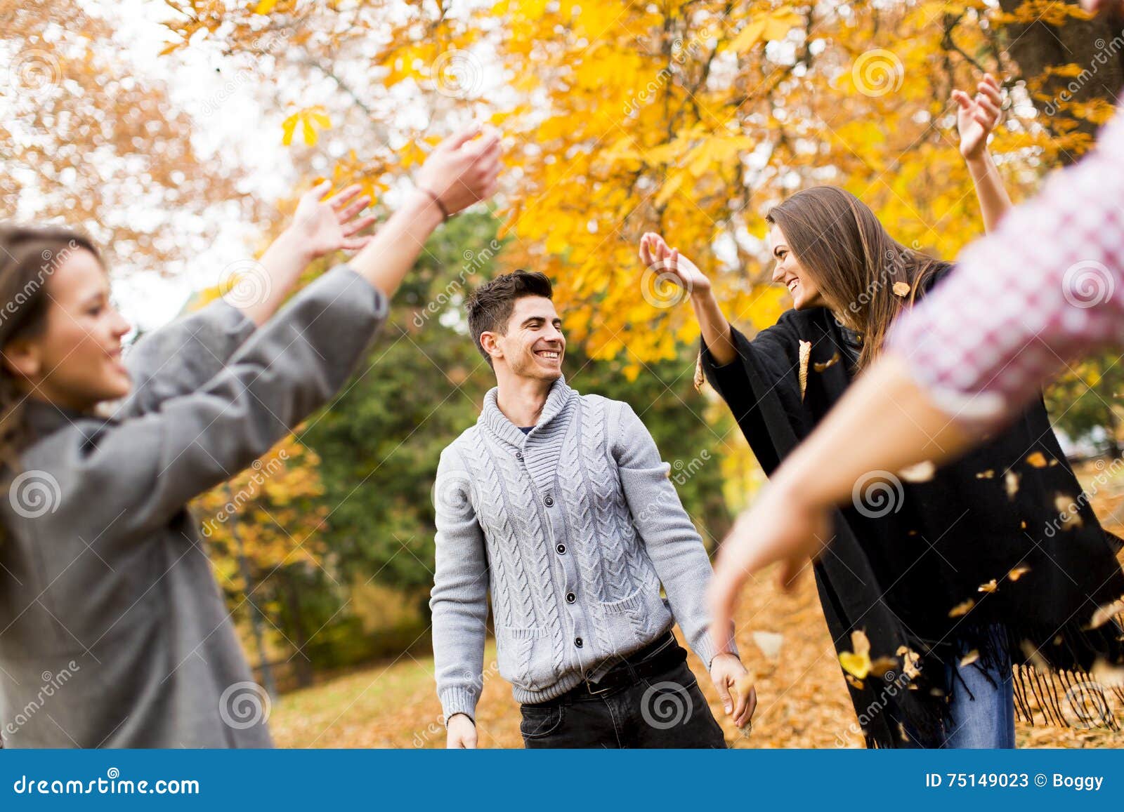 Young People in Autumn Park Stock Image - Image of pretty, caucasian ...