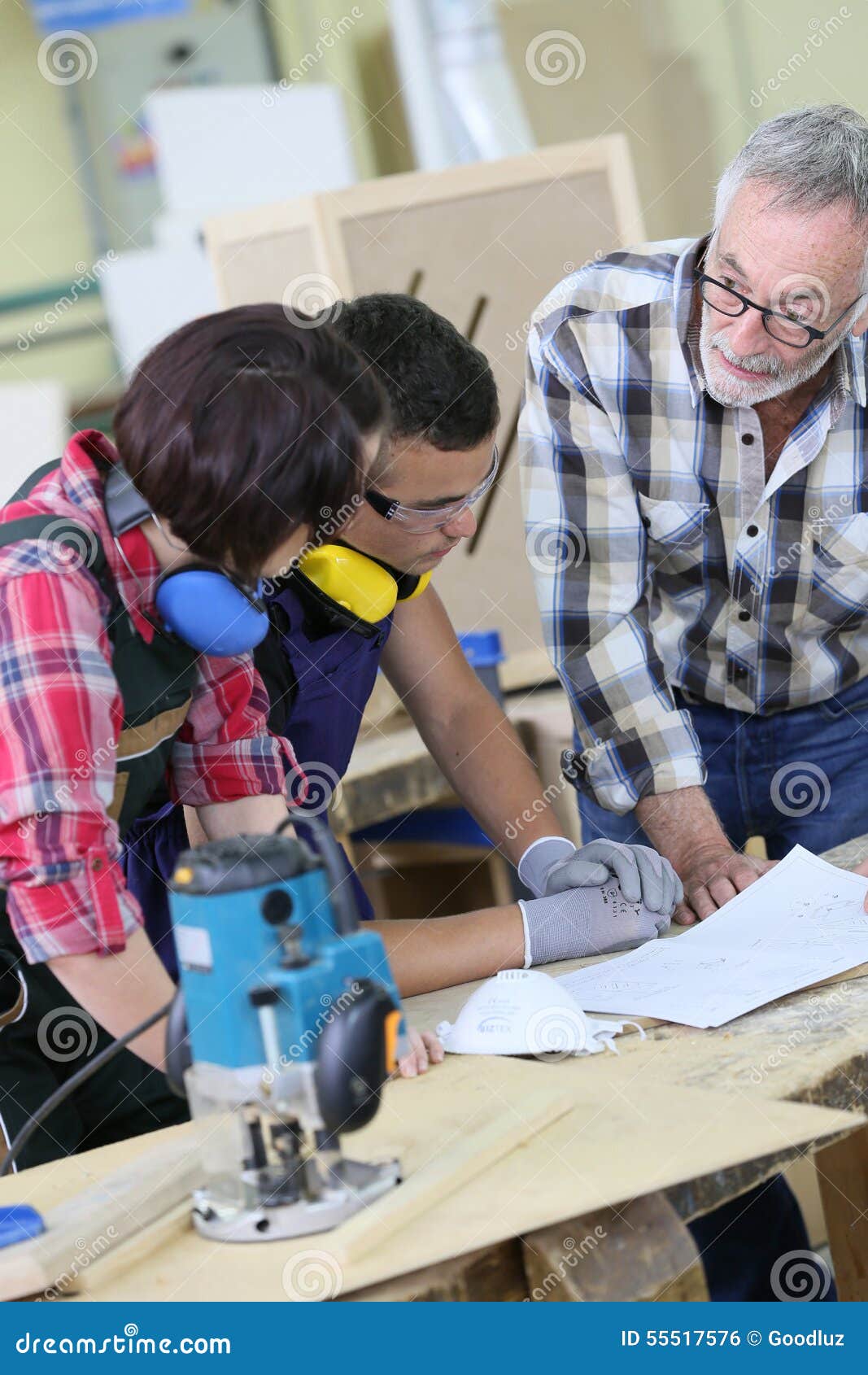 Young People in Carpentry Training with Professor Stock Photo - Image ...