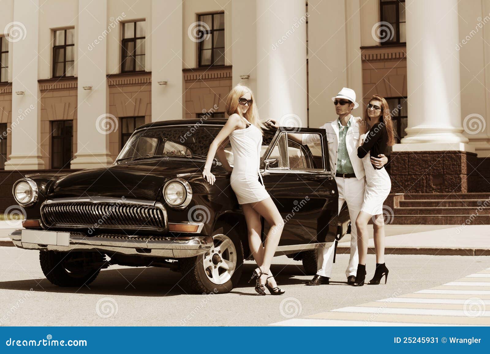 Young Fashion People at the Classic Car Stock Image - Image of glamour ...