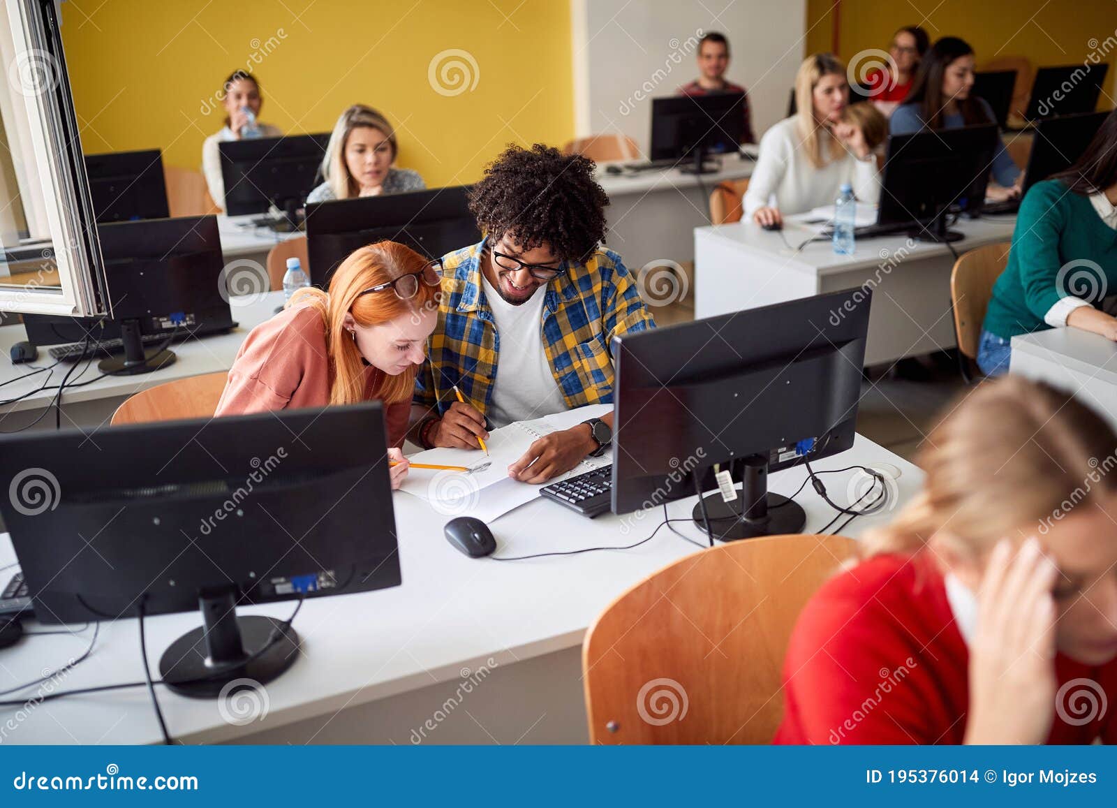 Back View of Teacher in the Classrom Stock Photo - Image of people ...