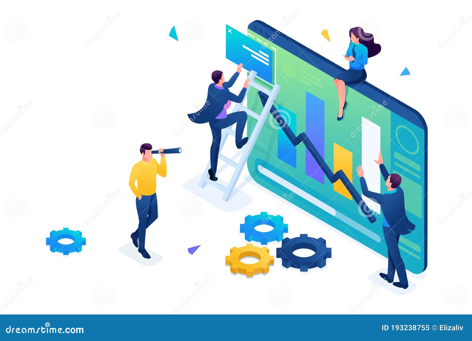 Young People Collect Information for Data Analysis. 3D Isometric Stock ...