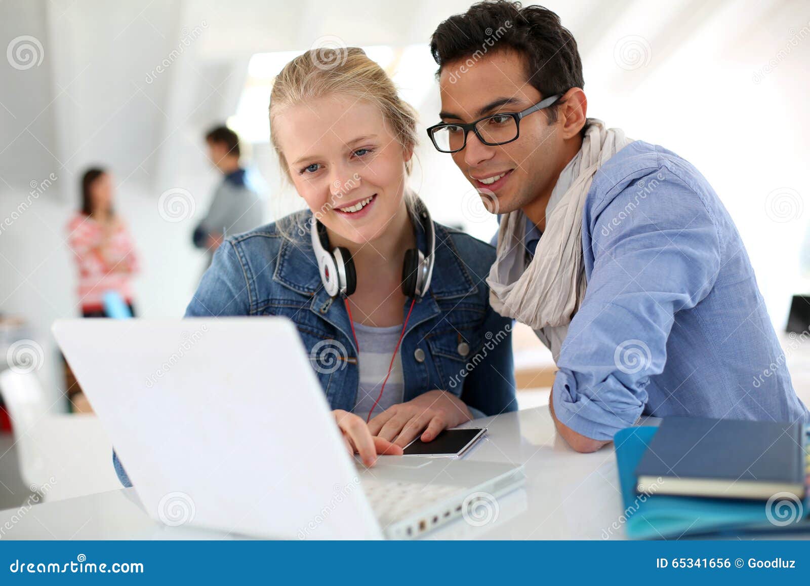 Young People in College Working on Laptop Stock Photo - Image of people ...