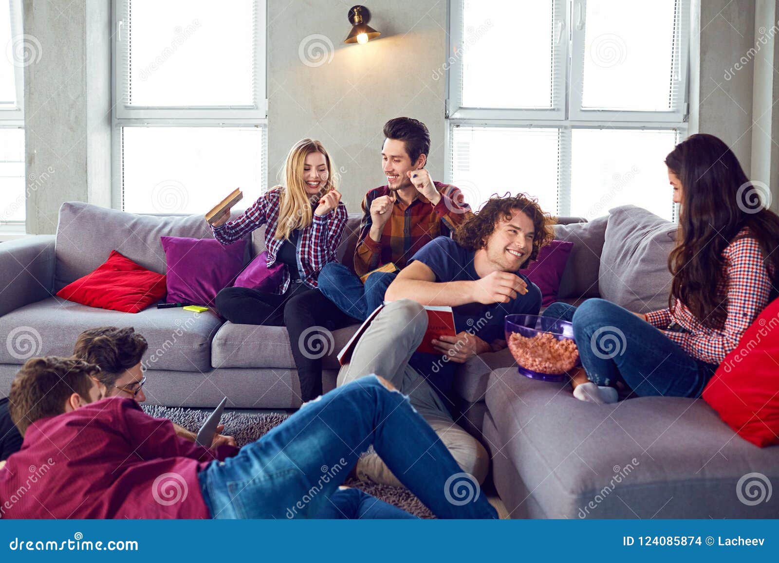 Young People Communicate Together, in the Room. Stock Photo - Image of ...