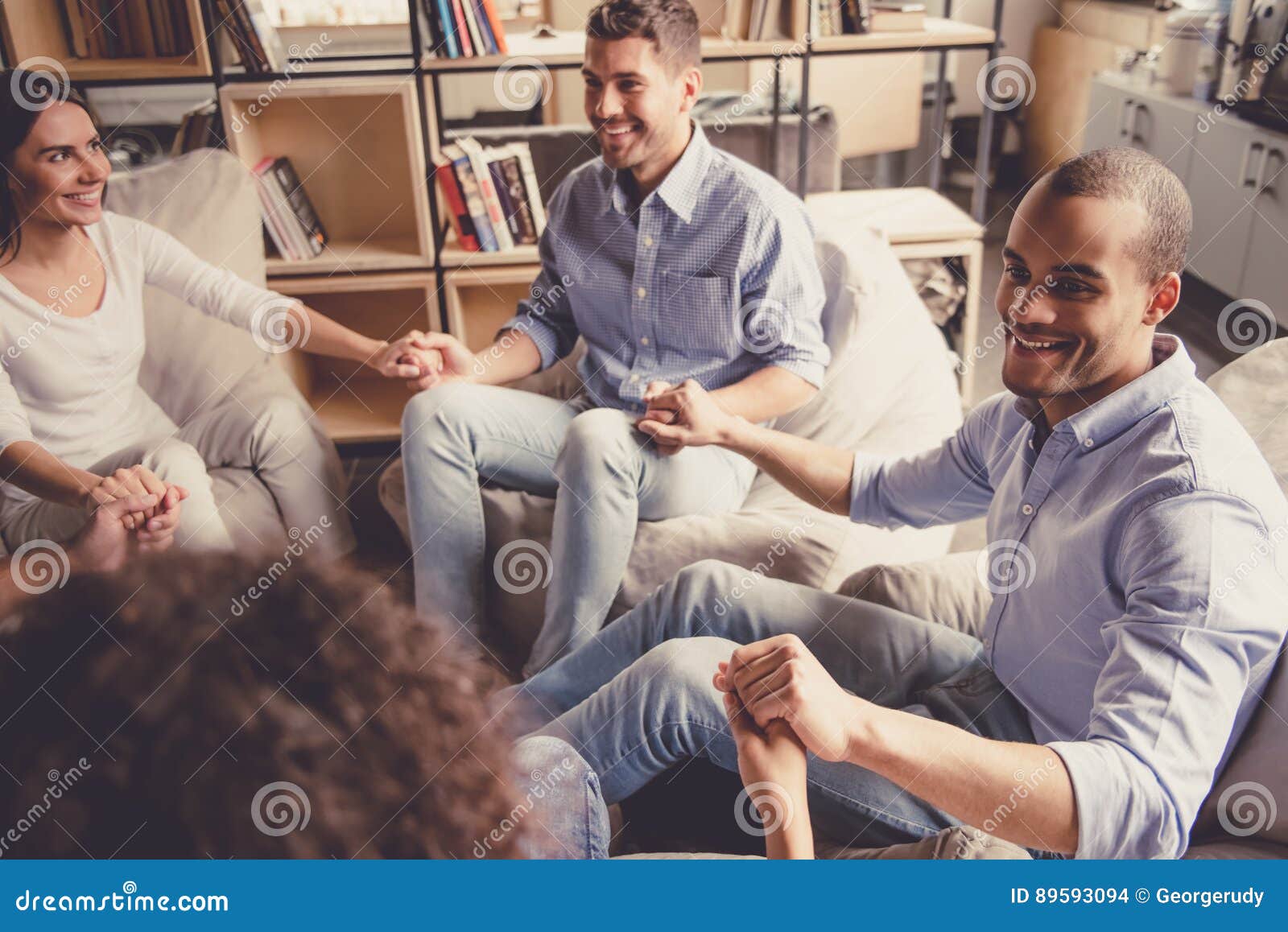 Young people communicating stock photo. Image of library - 89593094